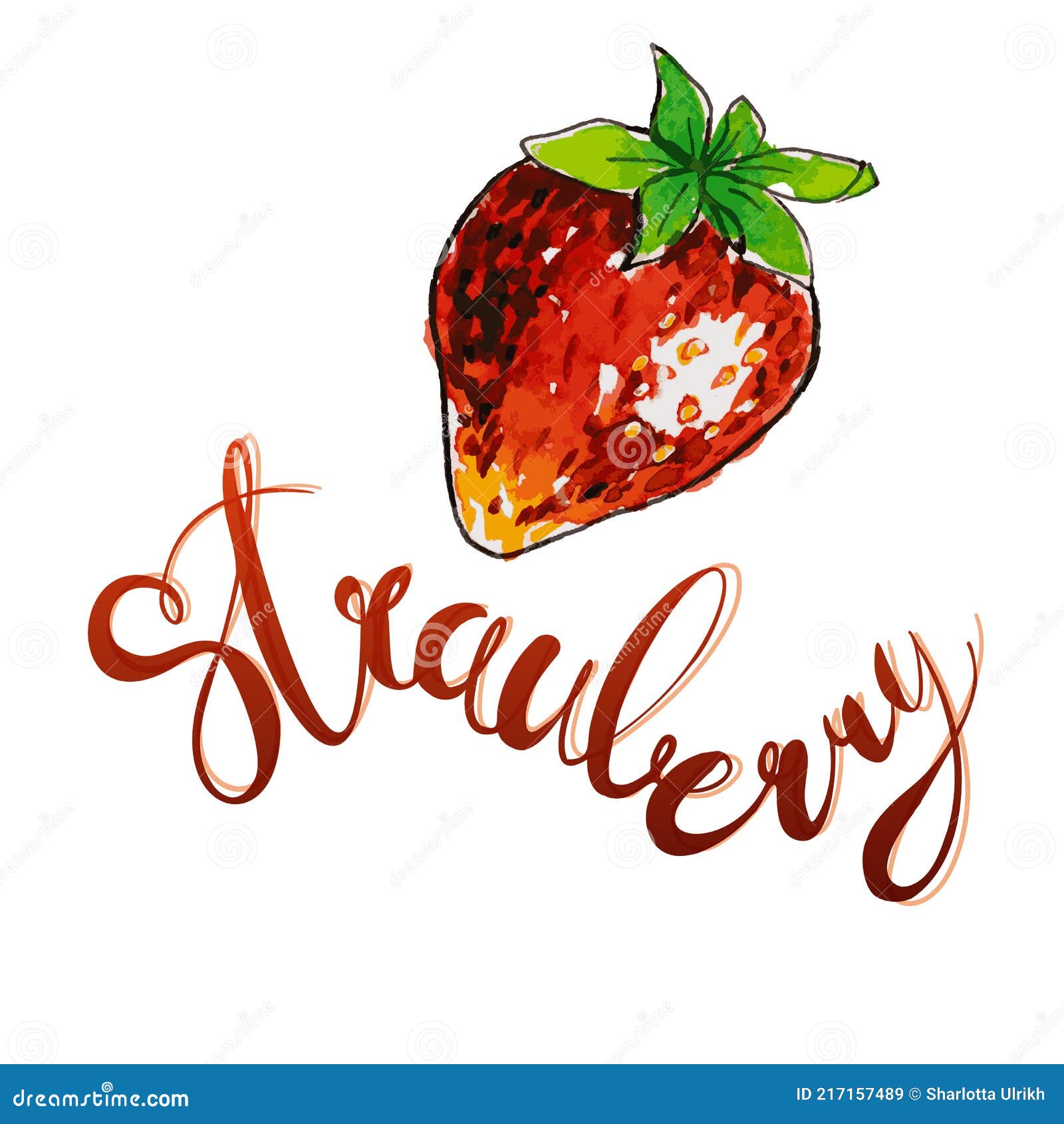 Strawberry Hand Lettering Typography. Usable for Stickers, Posters ...
