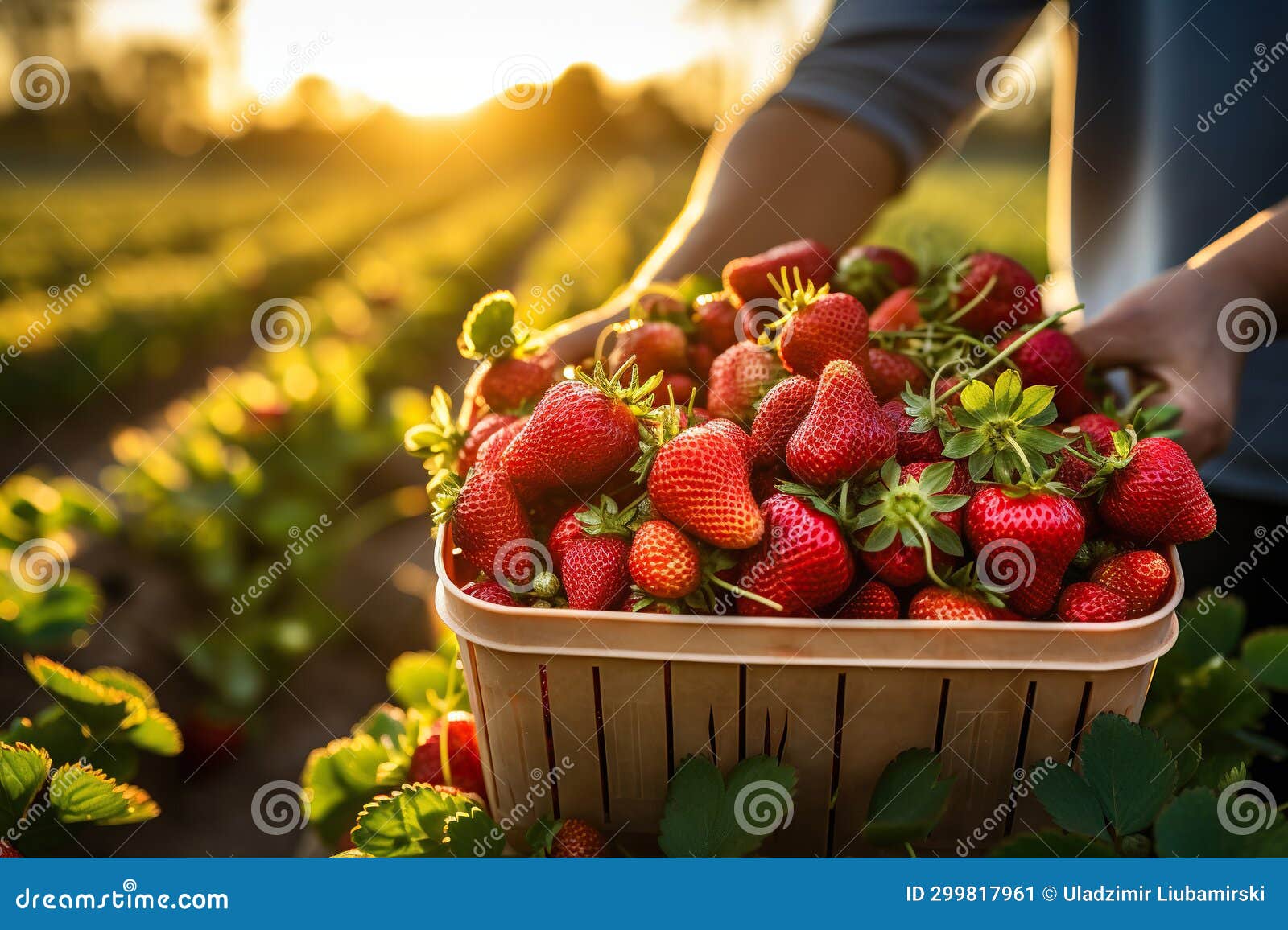 Strawberry Harvest in a Container Against the Backdrop of a Green ...