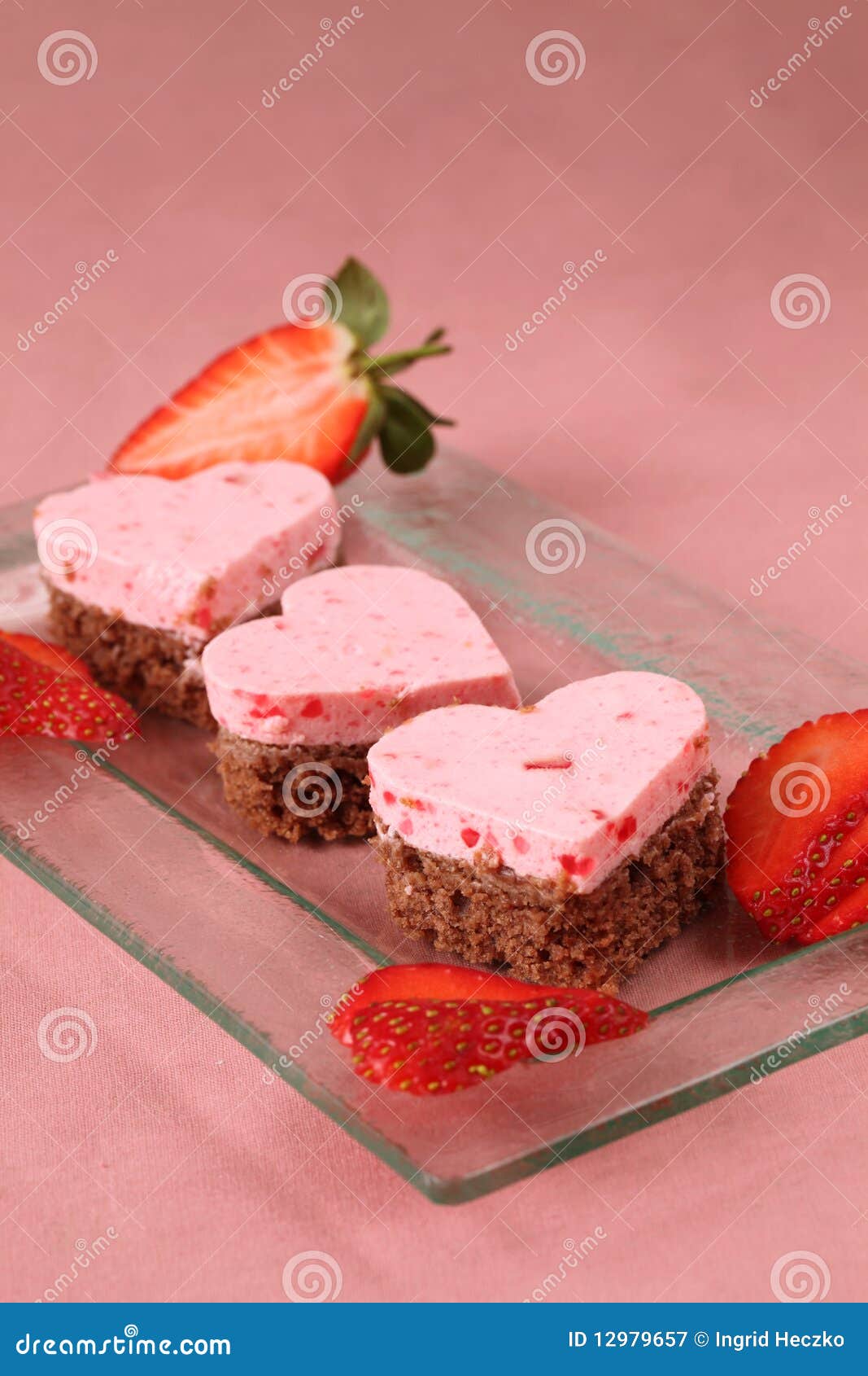 Strawberry heart cakes stock image. Image of glass, love - 12979657