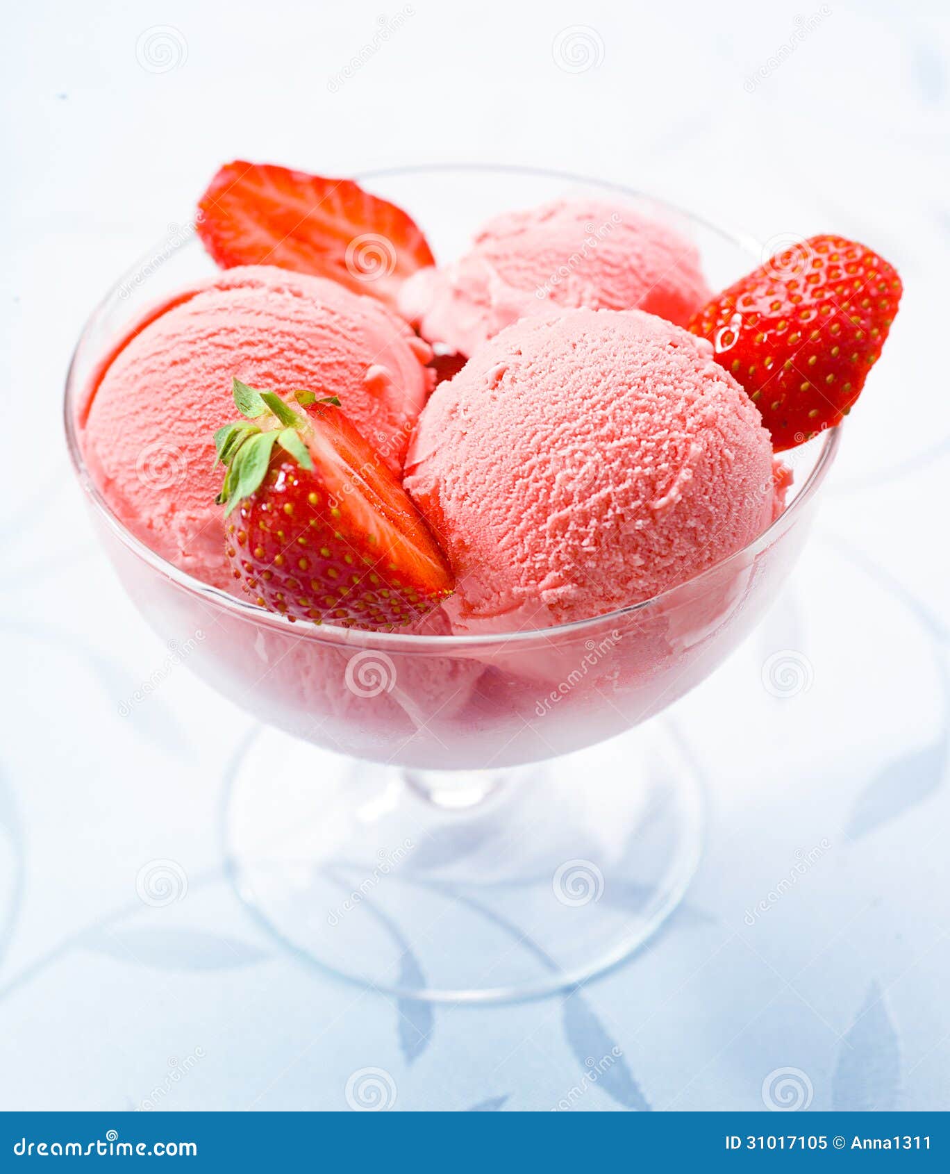 Strawberry Ice Cream With Whipped Cream Syrup Stock Photo ...