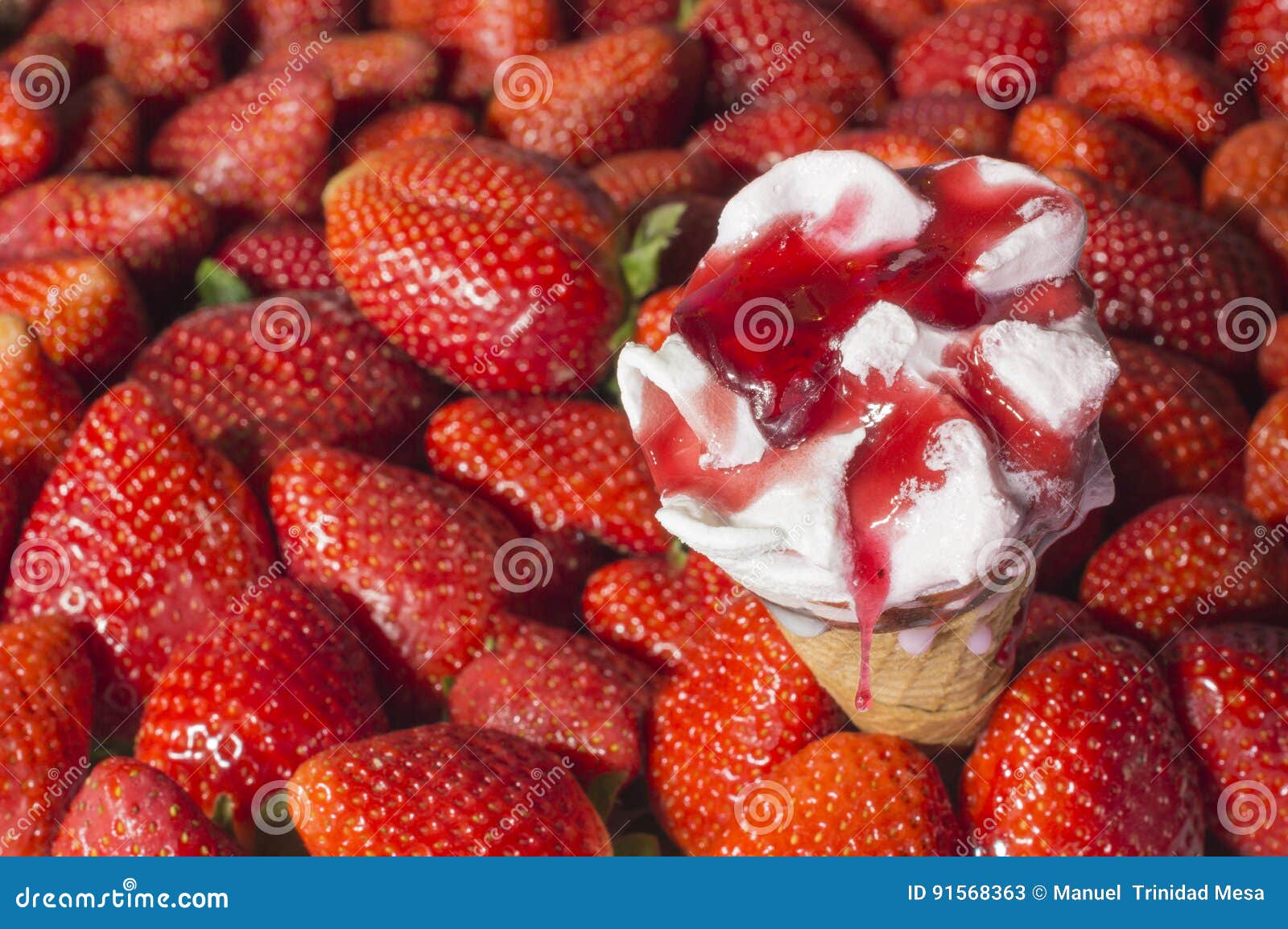 Strawberry ice cream cone stock image. Image of frozen - 91568363
