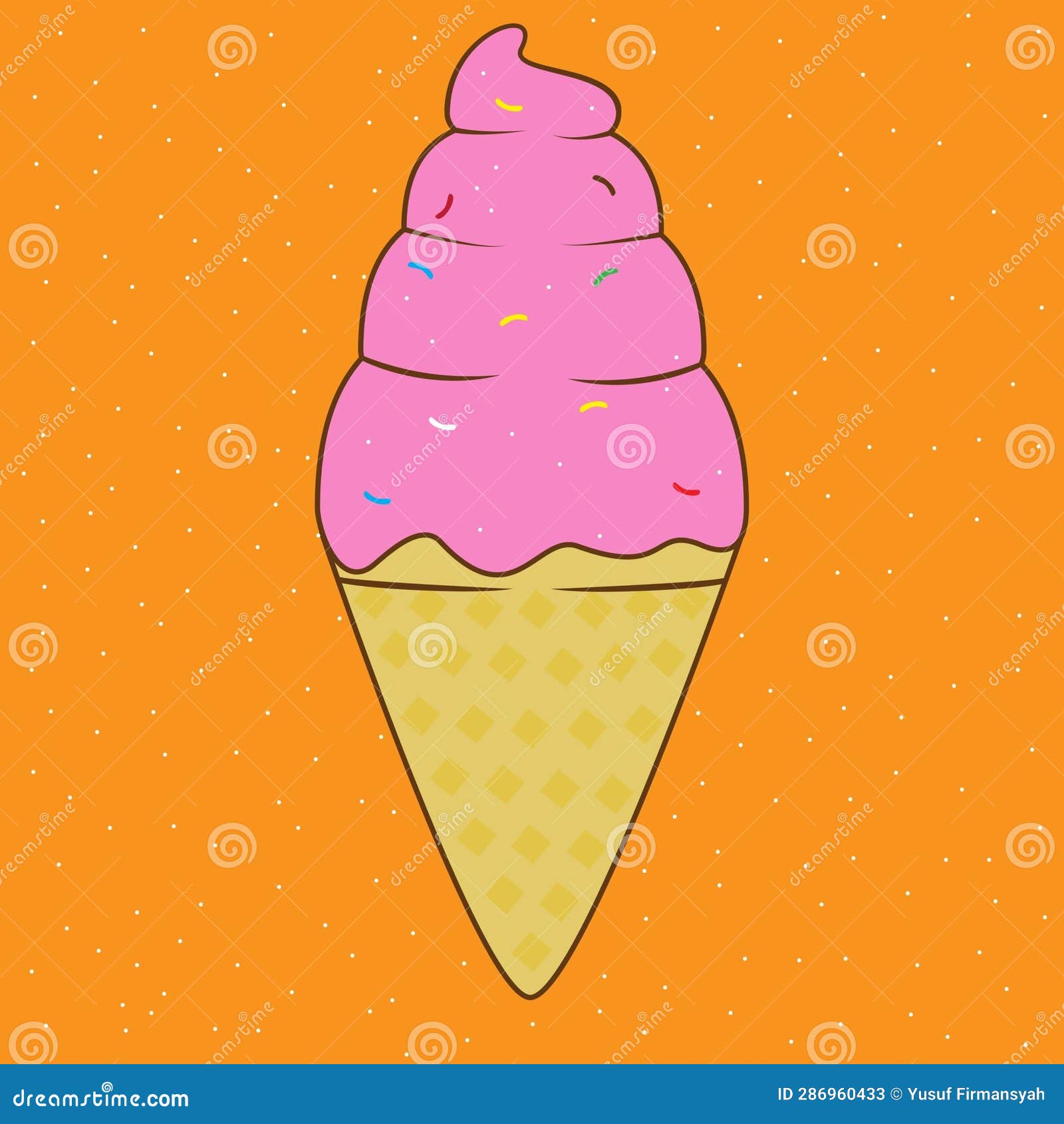 Strawberry Ice Cream Cone With Snow Effect Stock Vector Illustration