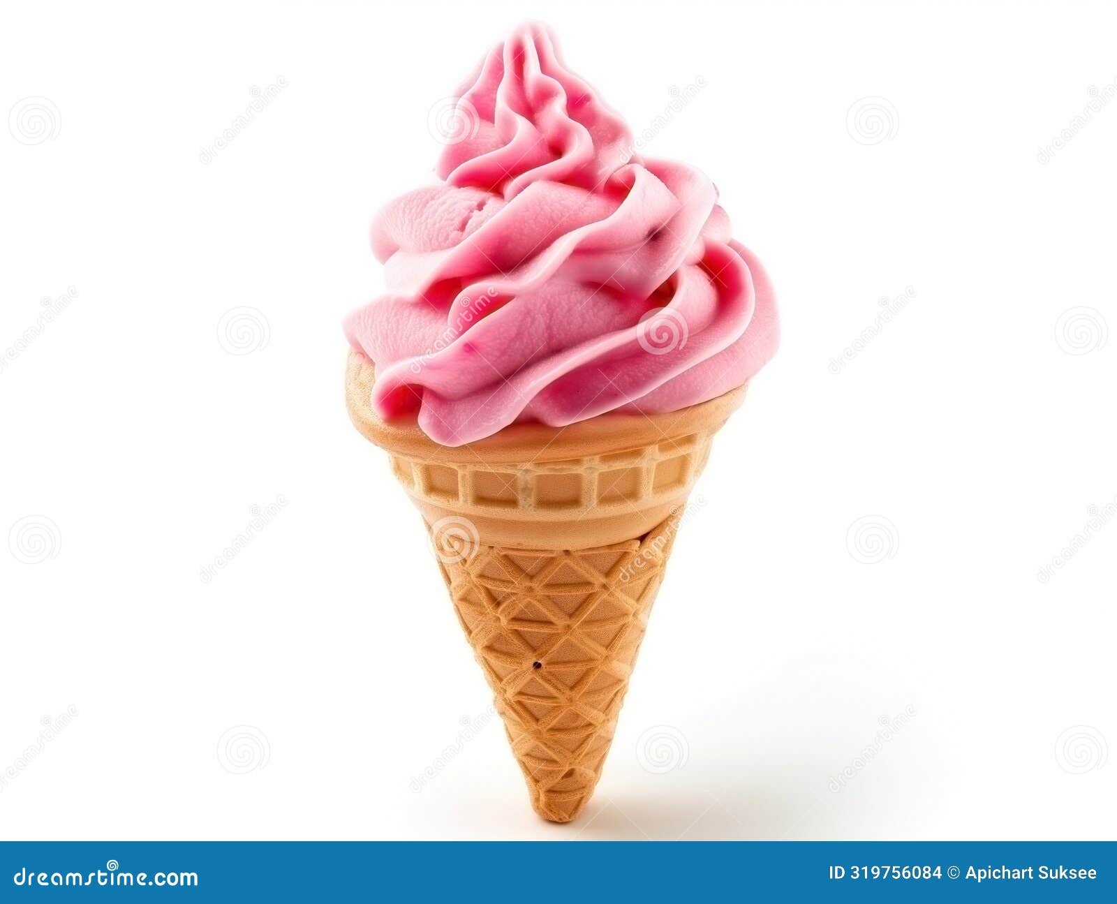 Strawberry Ice Cream Rolecreame Cone On Isolated White Background For