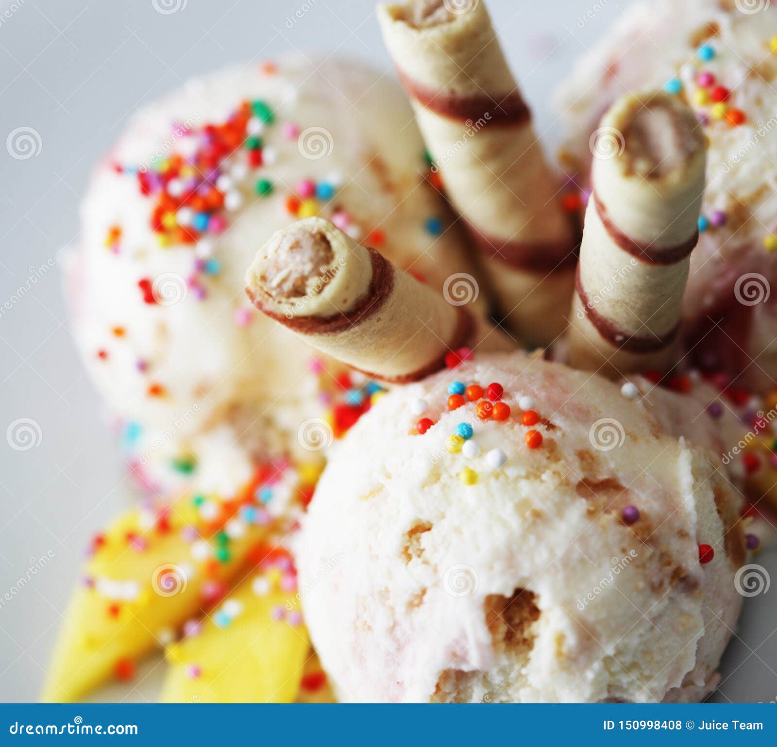 Strawberry Ice Cream with Mango Close Up Stock Photo - Image of cold ...