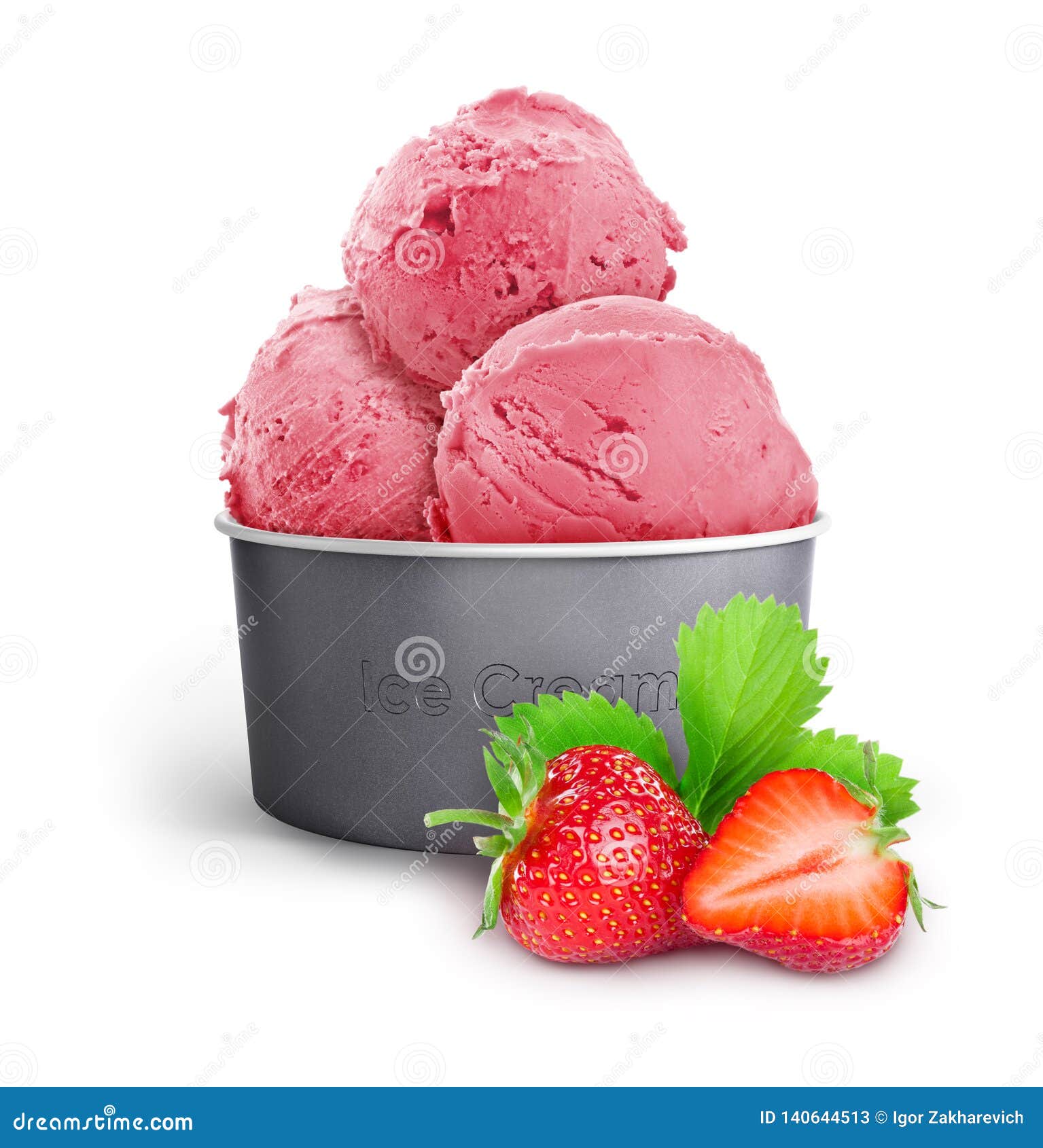 Strawberry Ice Cream in a Paper Cup with Strawberries Stock Image ...