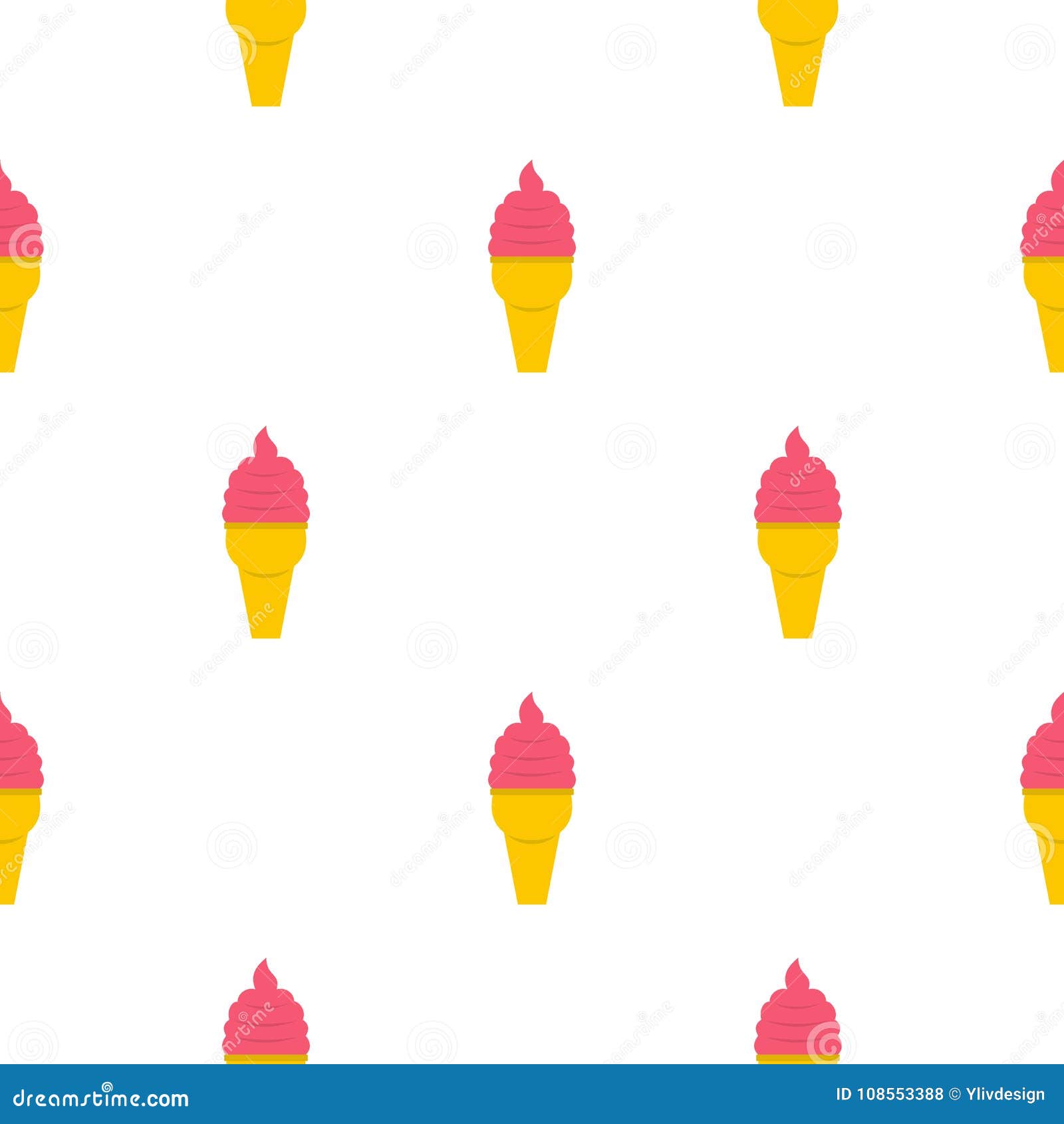 Strawberry Ice Cream in Waffle Cone Pattern Stock Vector - Illustration ...