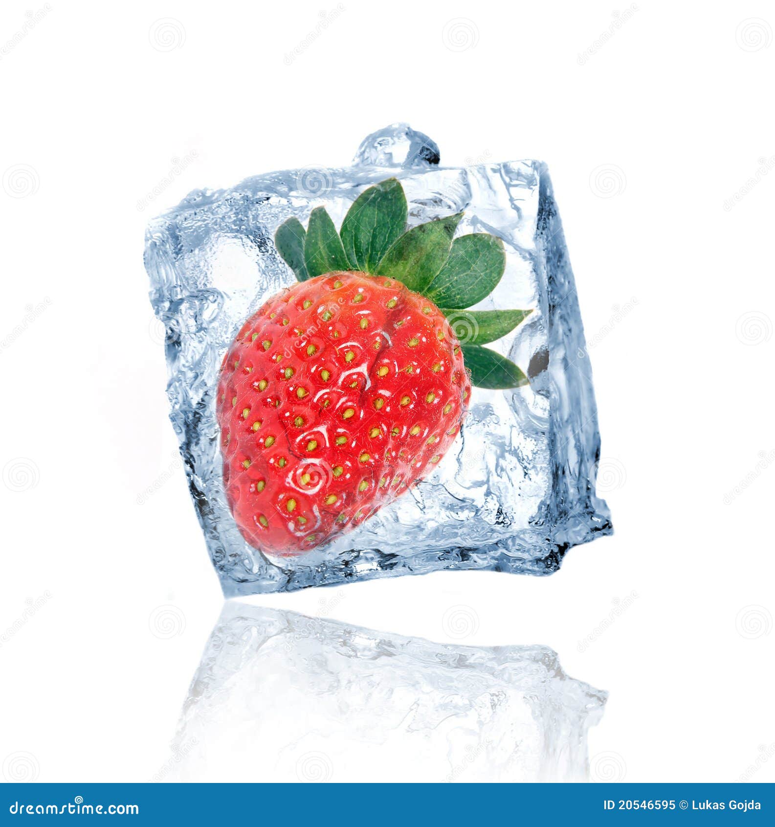 Strawberry in ice cube stock image. Image of berry, spring - 20546595
