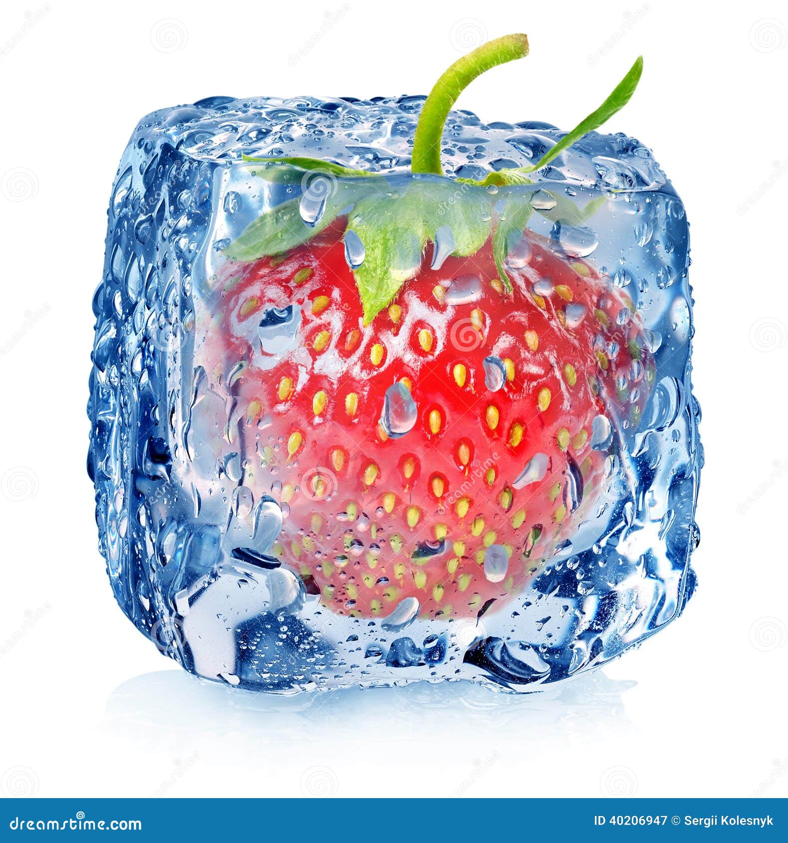Strawberry in Ice with Drops Stock Image - Image of leaves, fruit: 40206947
