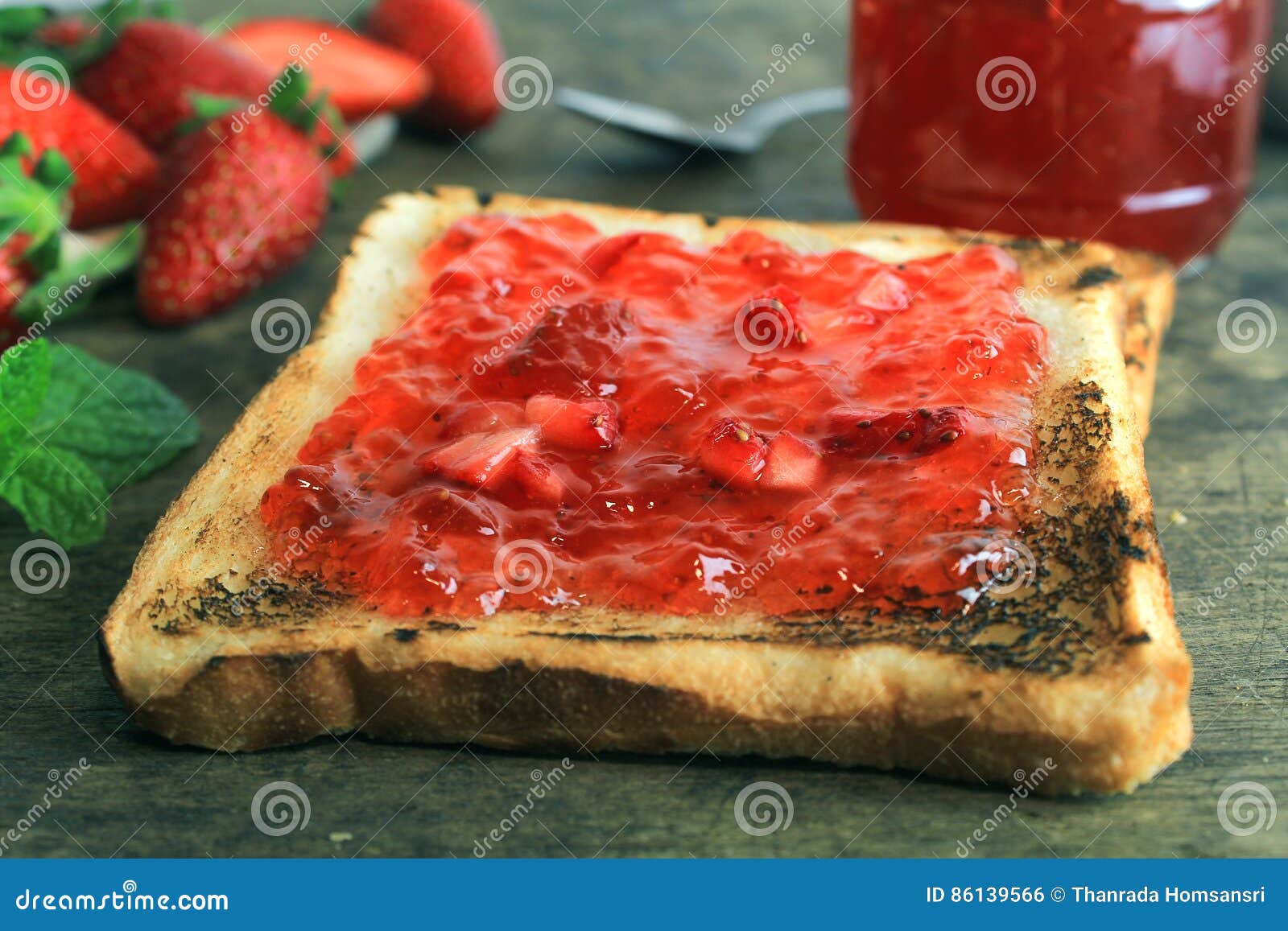 Strawberry Jam on Bread with Fresh Strawberry Stock Photo - Image of ...