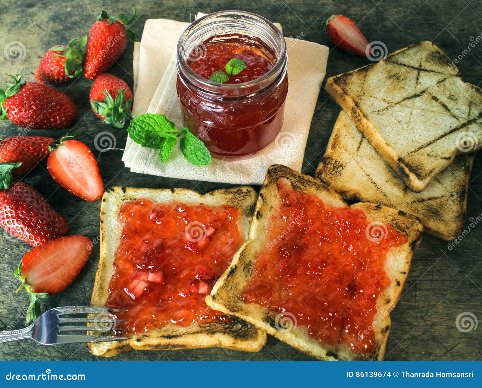 Strawberry Jam on Bread with Fresh Strawberry Stock Photo - Image of ...