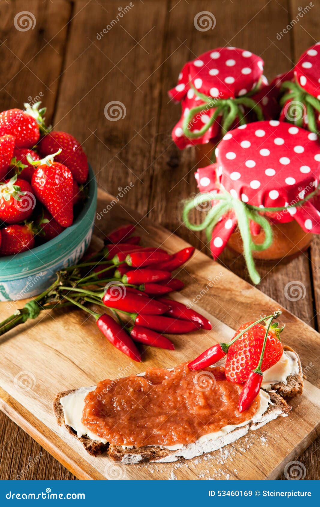 Strawberry jam with chili stock image. Image of fine - 53460169
