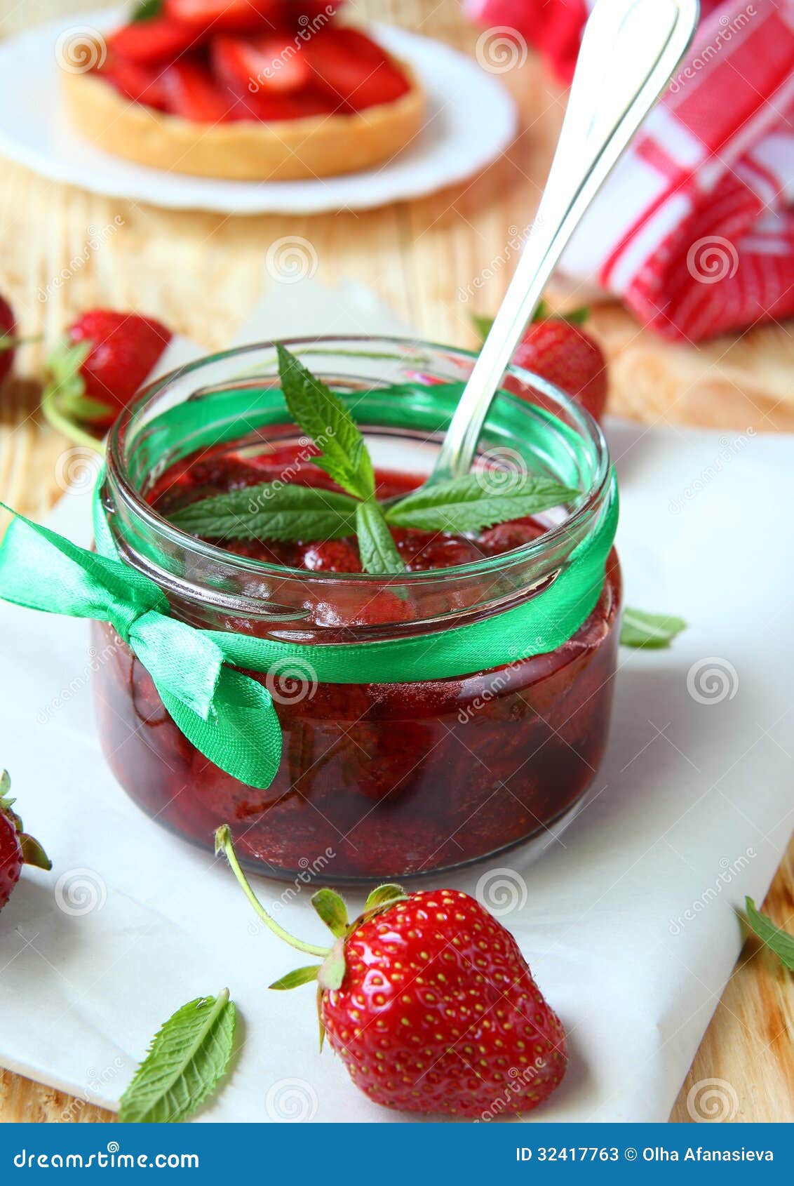Strawberry jam in jar stock image. Image of fruit, food - 32417763