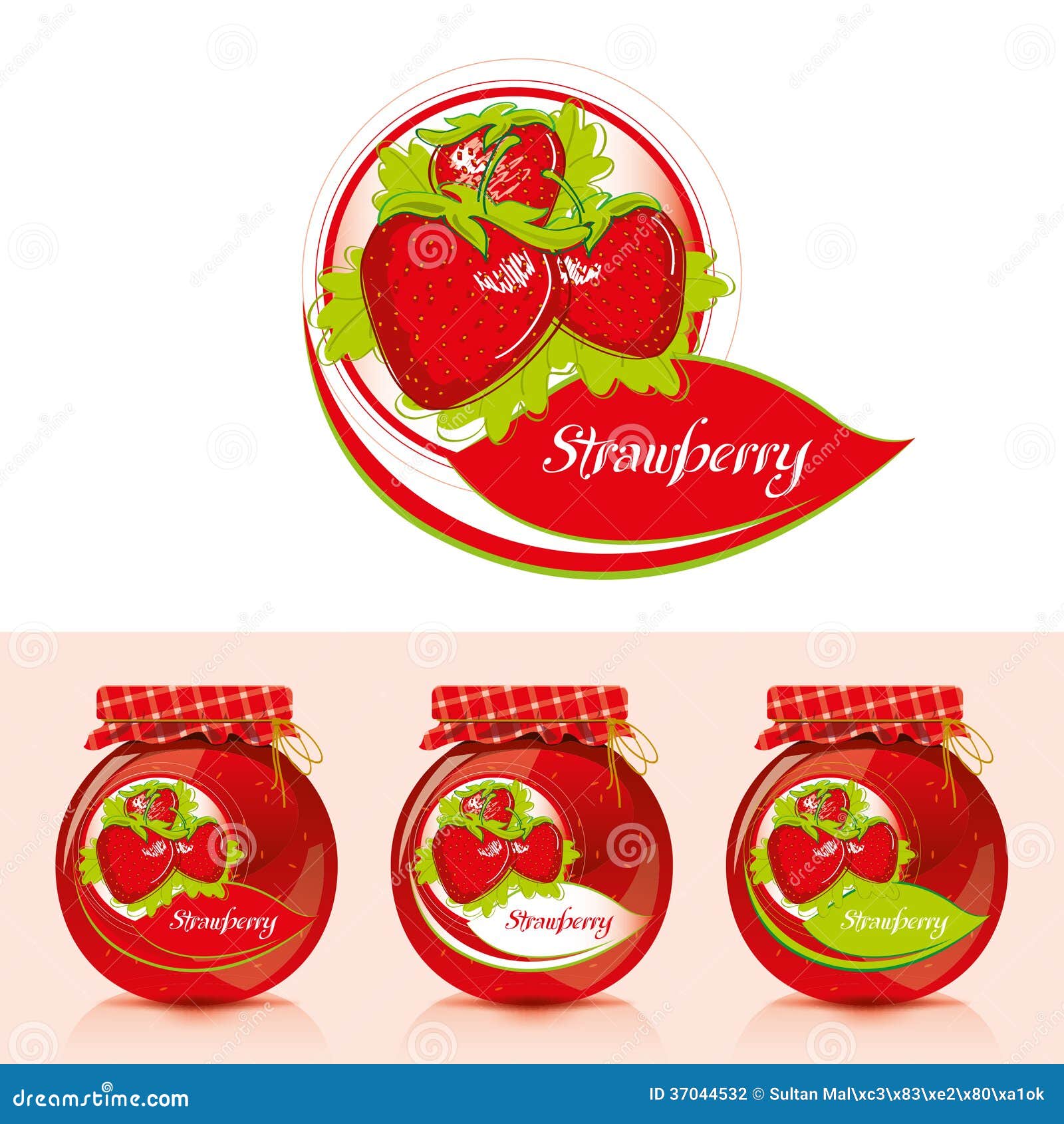 Strawberry Jam Label with Jar Stock Vector - Illustration of preserves ...