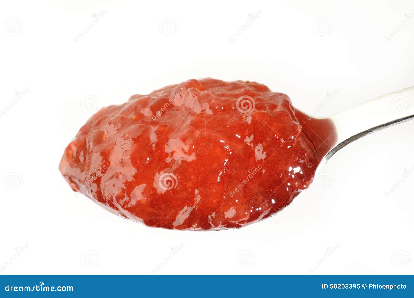 Strawberry jam in spoon stock image. Image of fruit, white - 50203395
