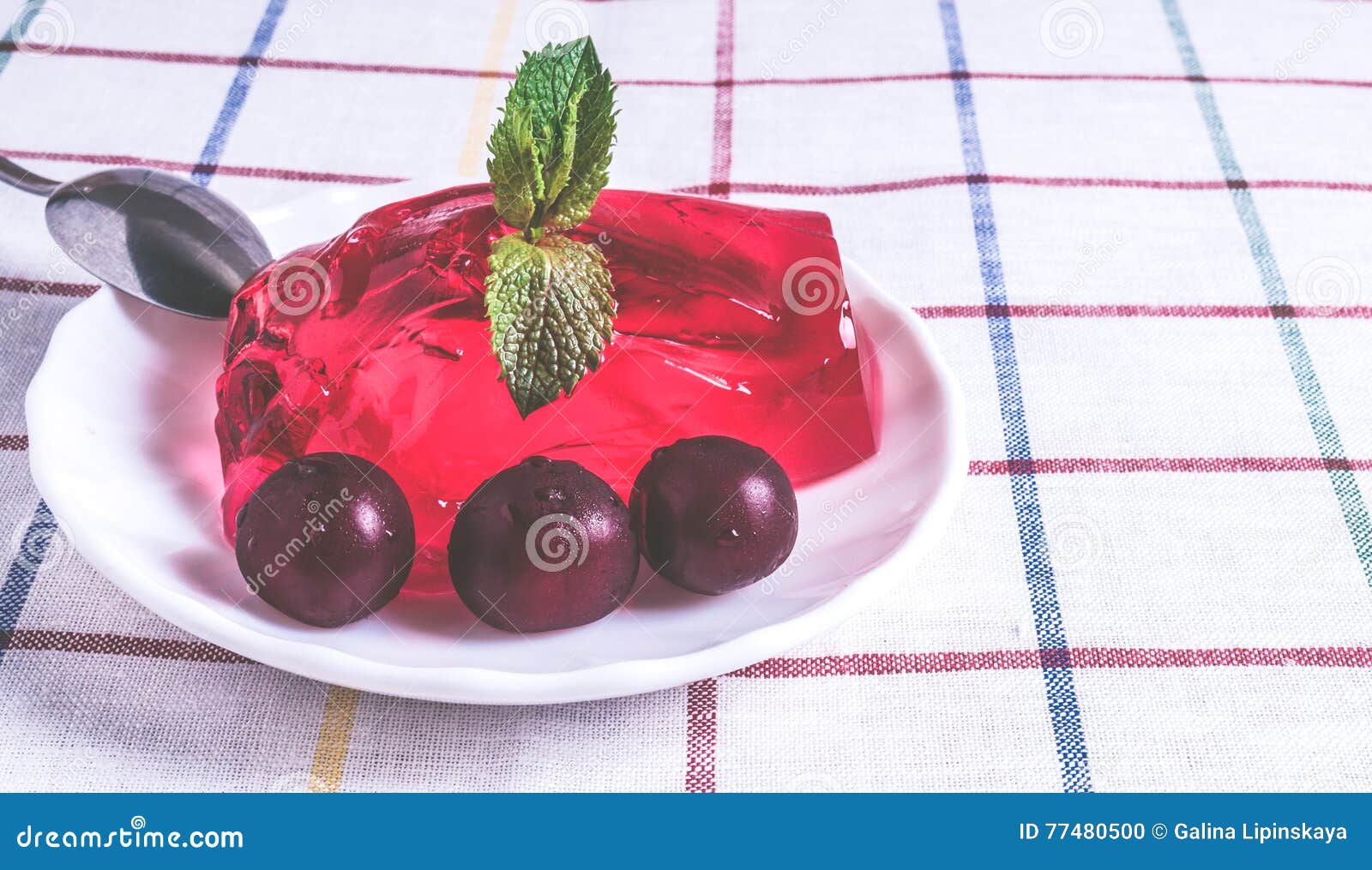 Strawberry Jelly with Cherries on the Plate with Ripe Stock Photo ...