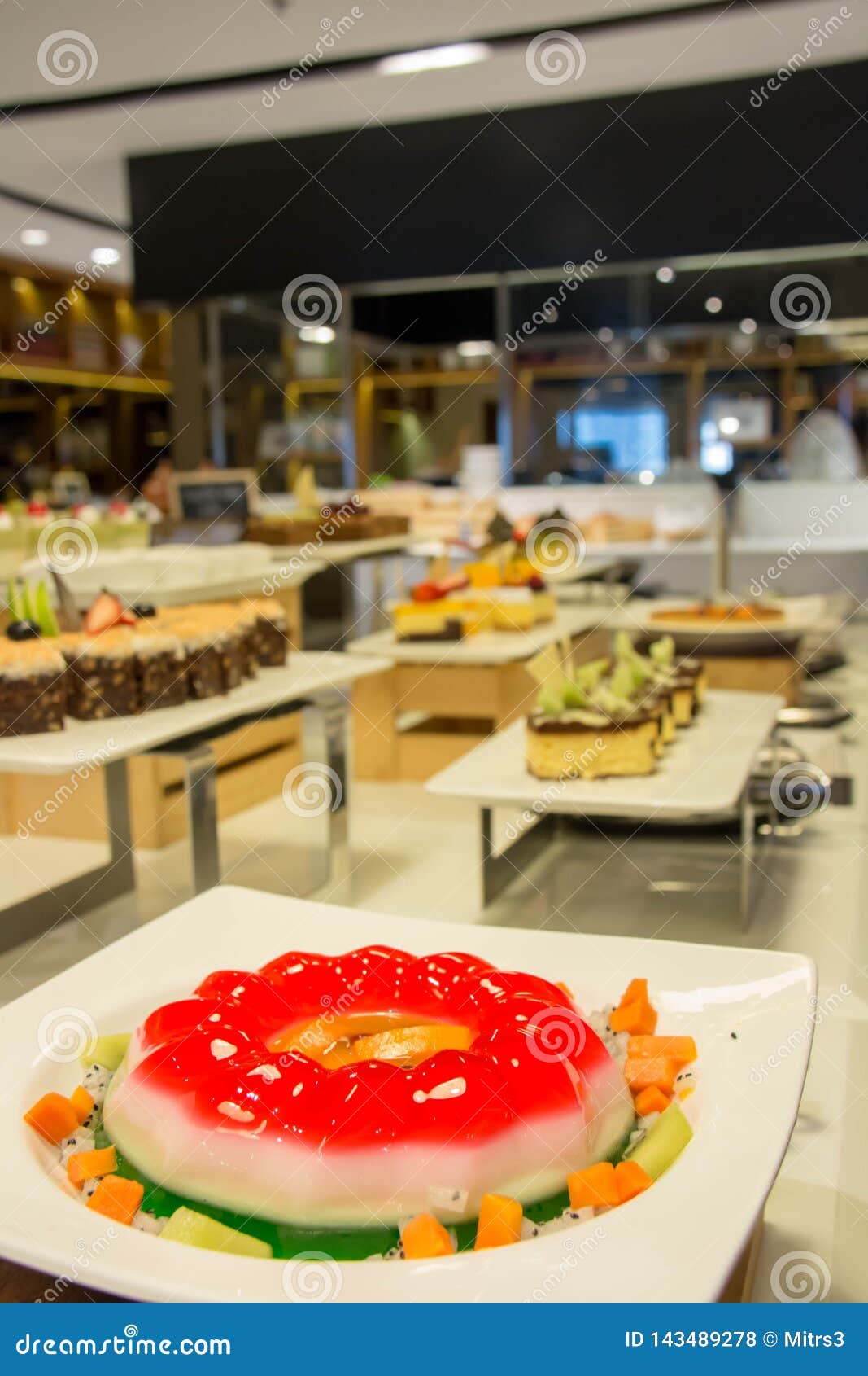 Strawberry Jelly with Fruit Dessert in Restaurant Stock Photo - Image ...