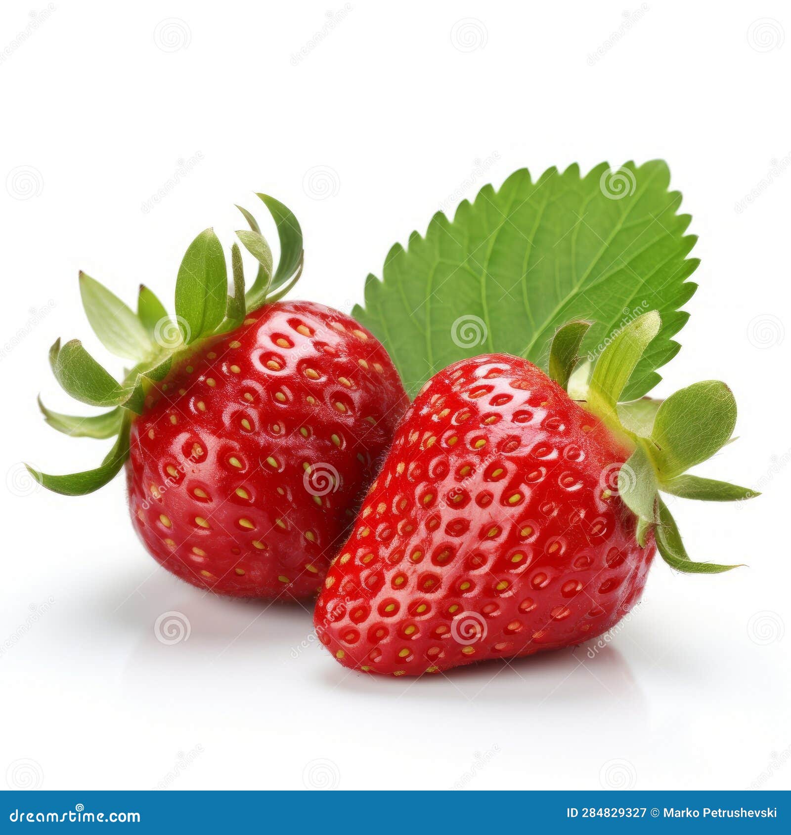 Strawberry with Leaf Isolated on White Background Stock Image - Image ...