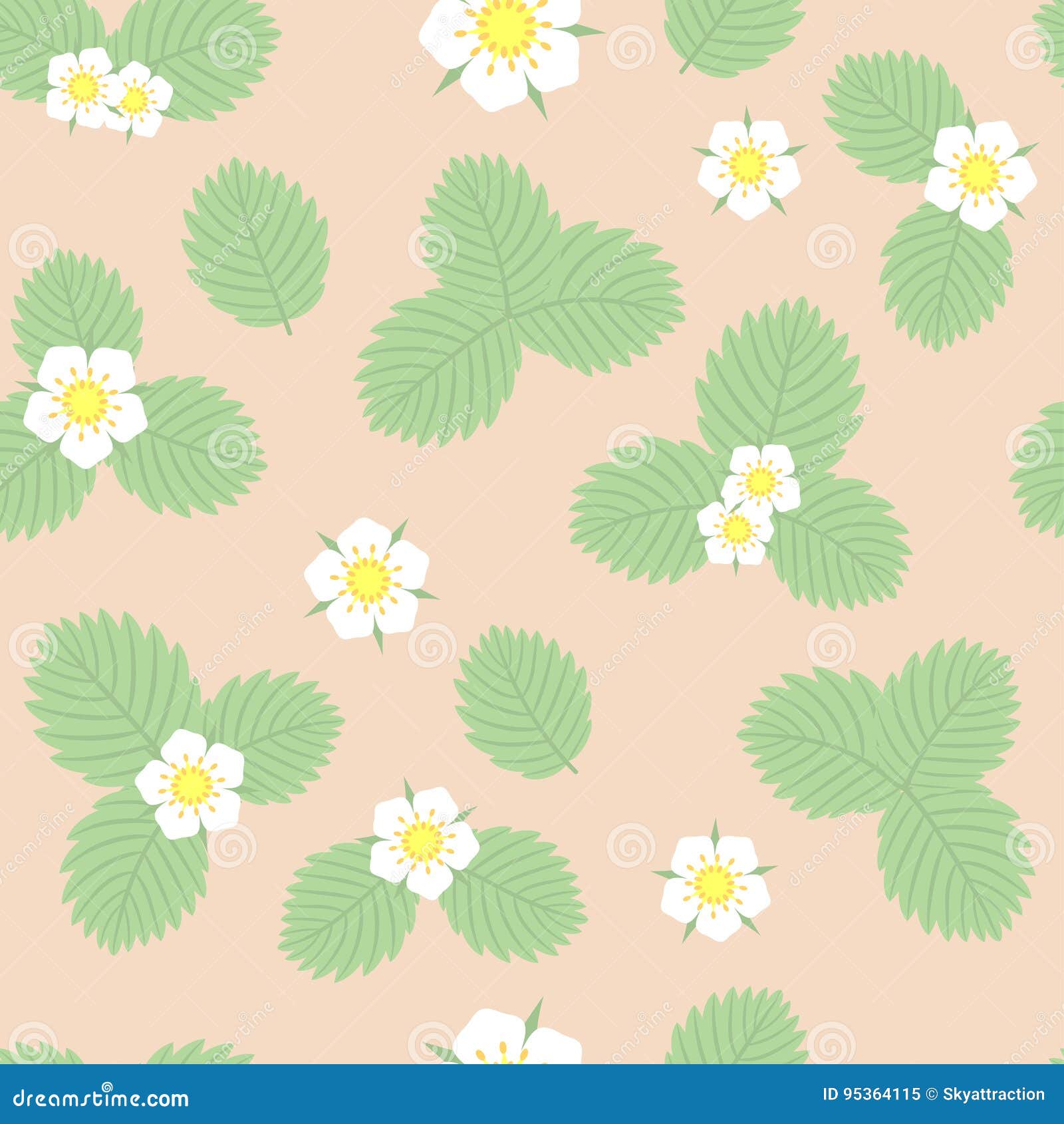 Strawberry Leaves and Flowers Vector Seamless Pattern Stock Vector ...
