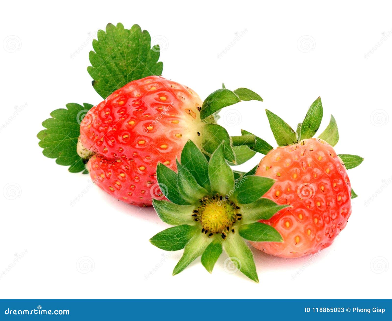 Strawberry with Leaves. Isolated on White. Stock Image - Image of ...