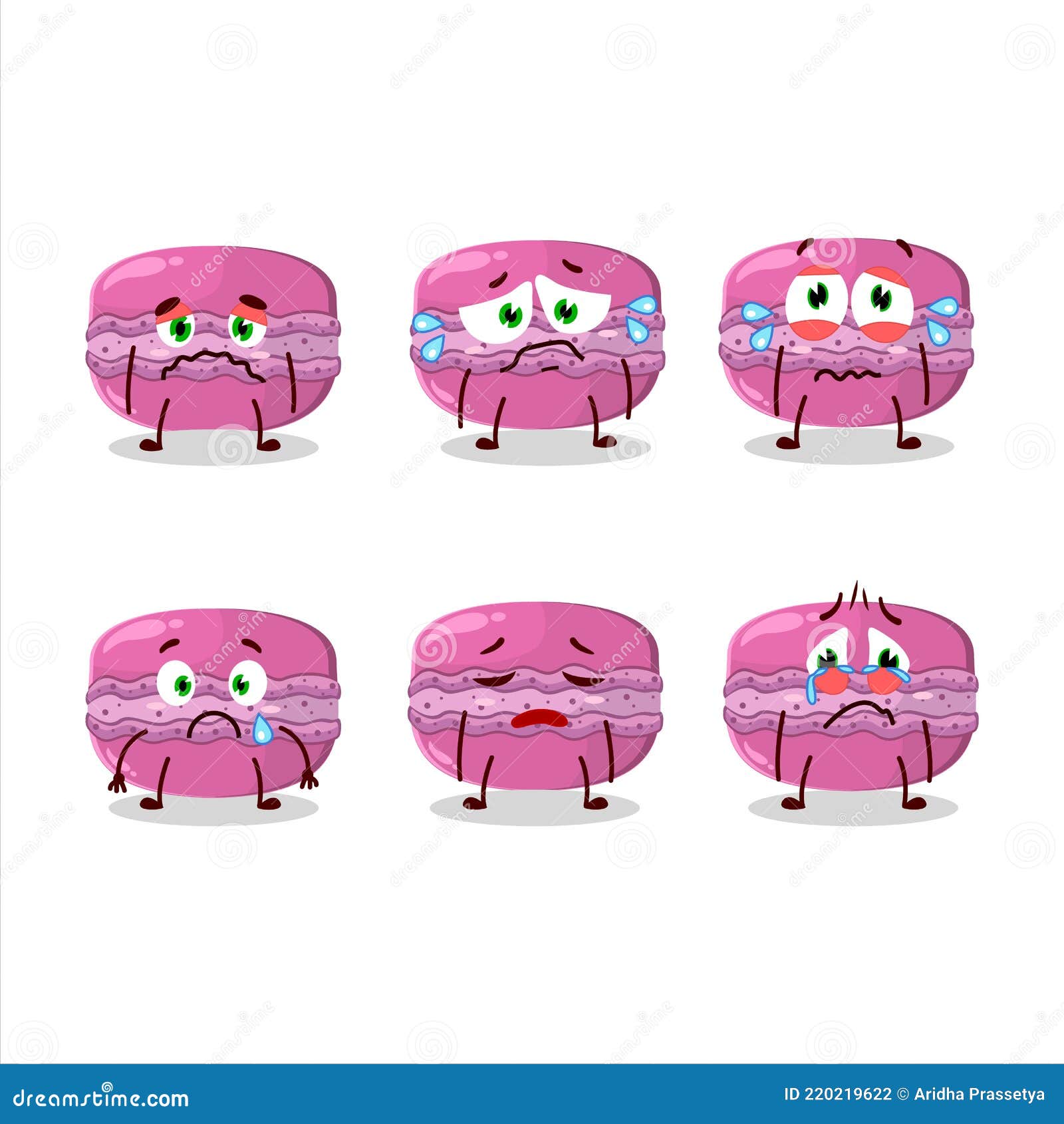 Strawberry Macaron Cartoon Character with Sad Expression Stock Vector ...