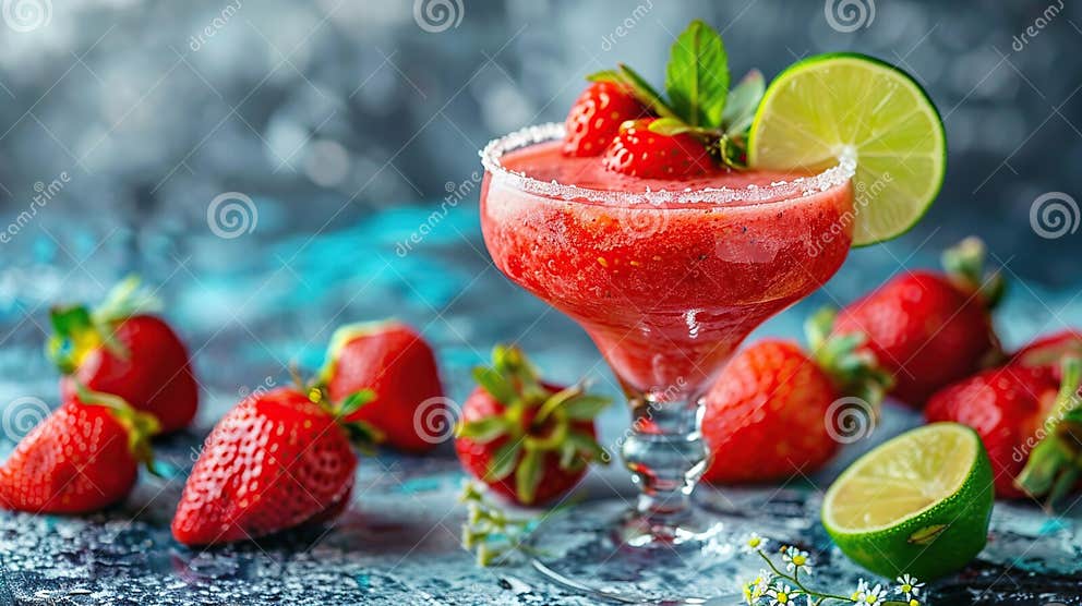 Strawberry Margarita Cocktail Recipe A Refreshing Summer Drink Stock Illustration