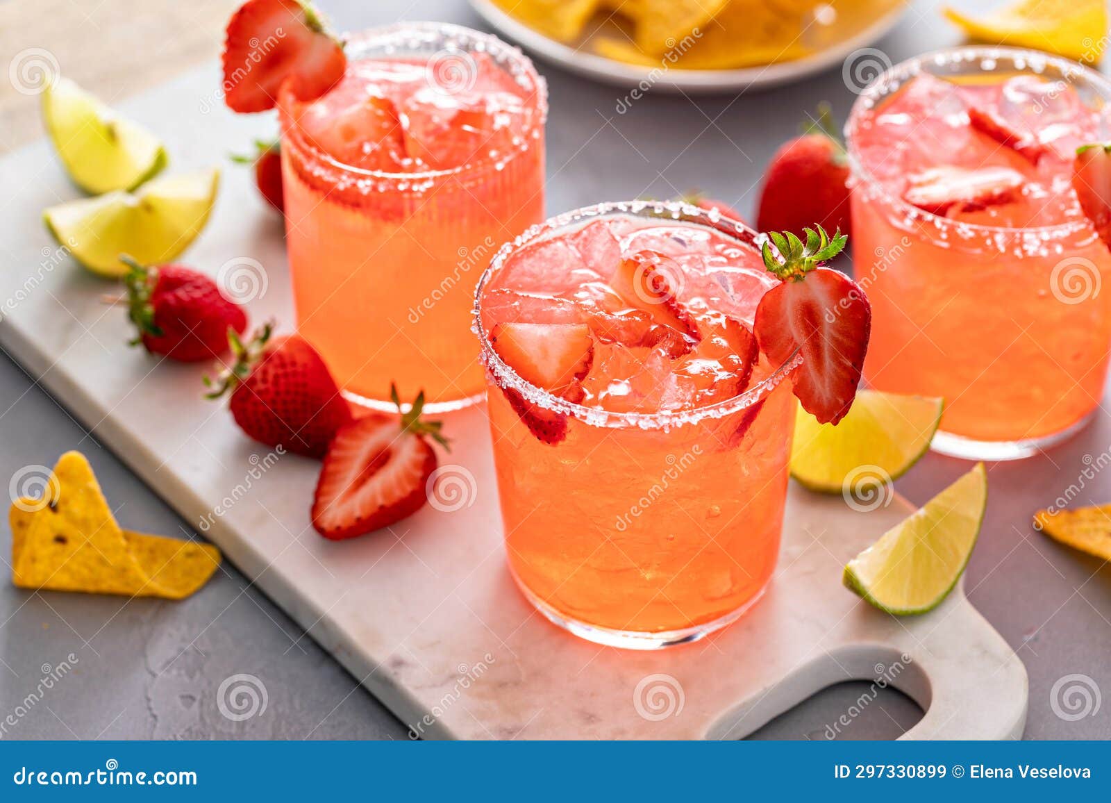Strawberry Margarita with Lime, Served with Chips Stock Image - Image ...