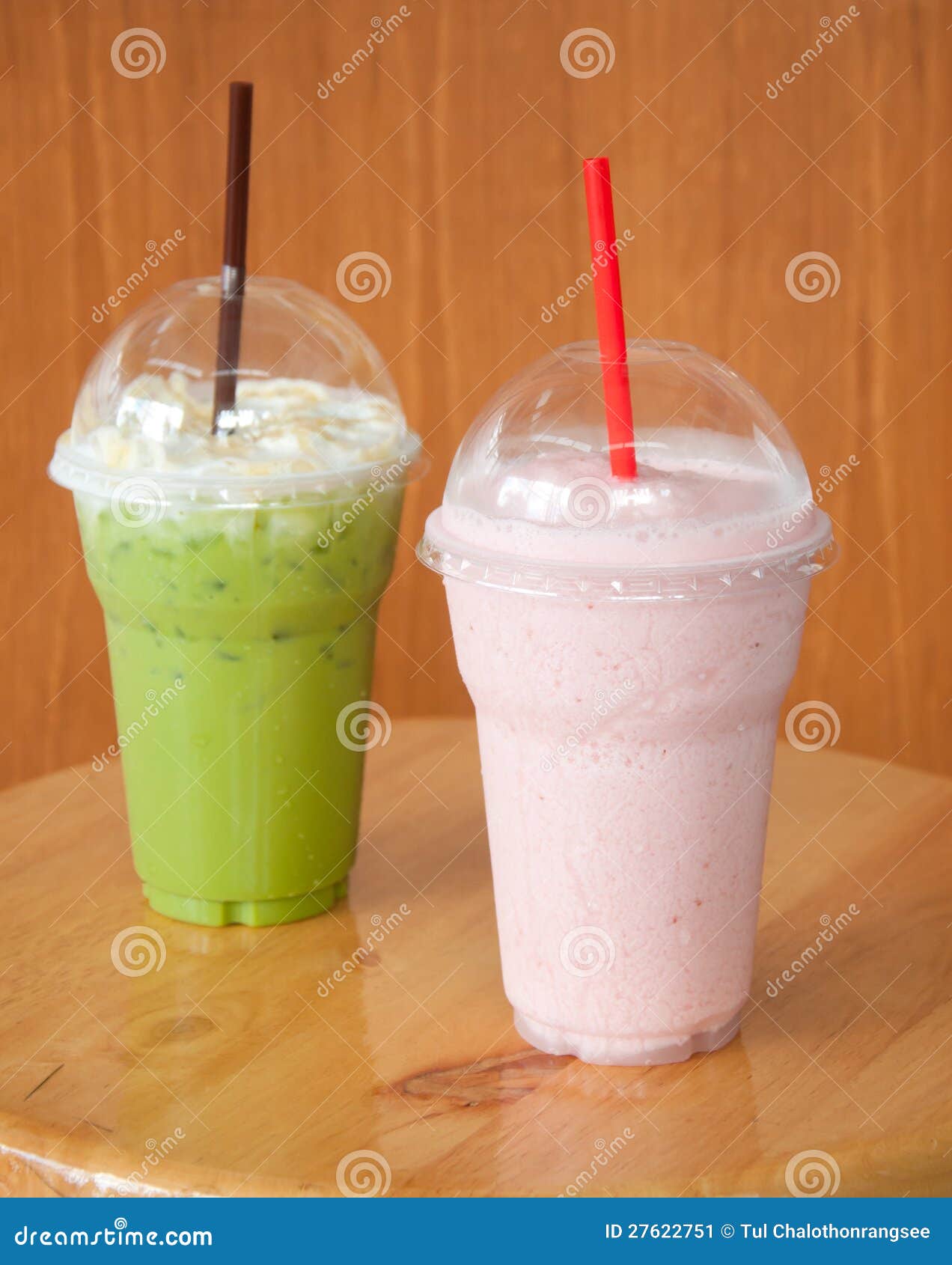 Strawberry Milkshake and Iced Green Tea Stock Image - Image of fresh ...