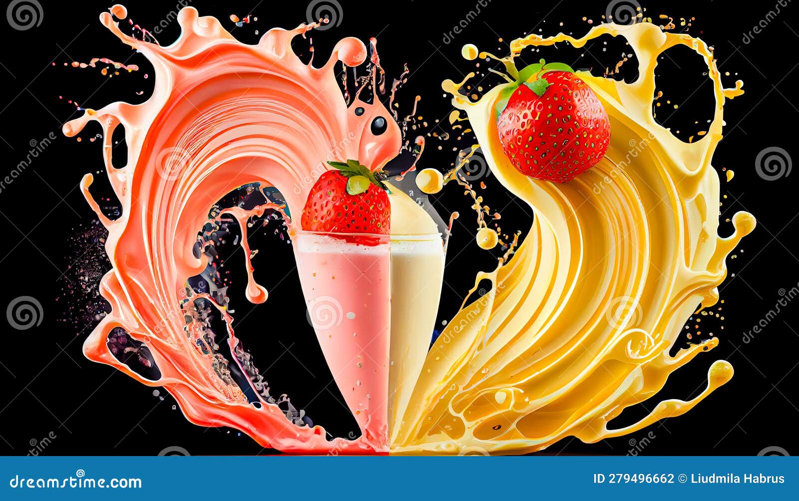 Strawberry Milkshake with Splashes. Generative AI Stock Illustration ...
