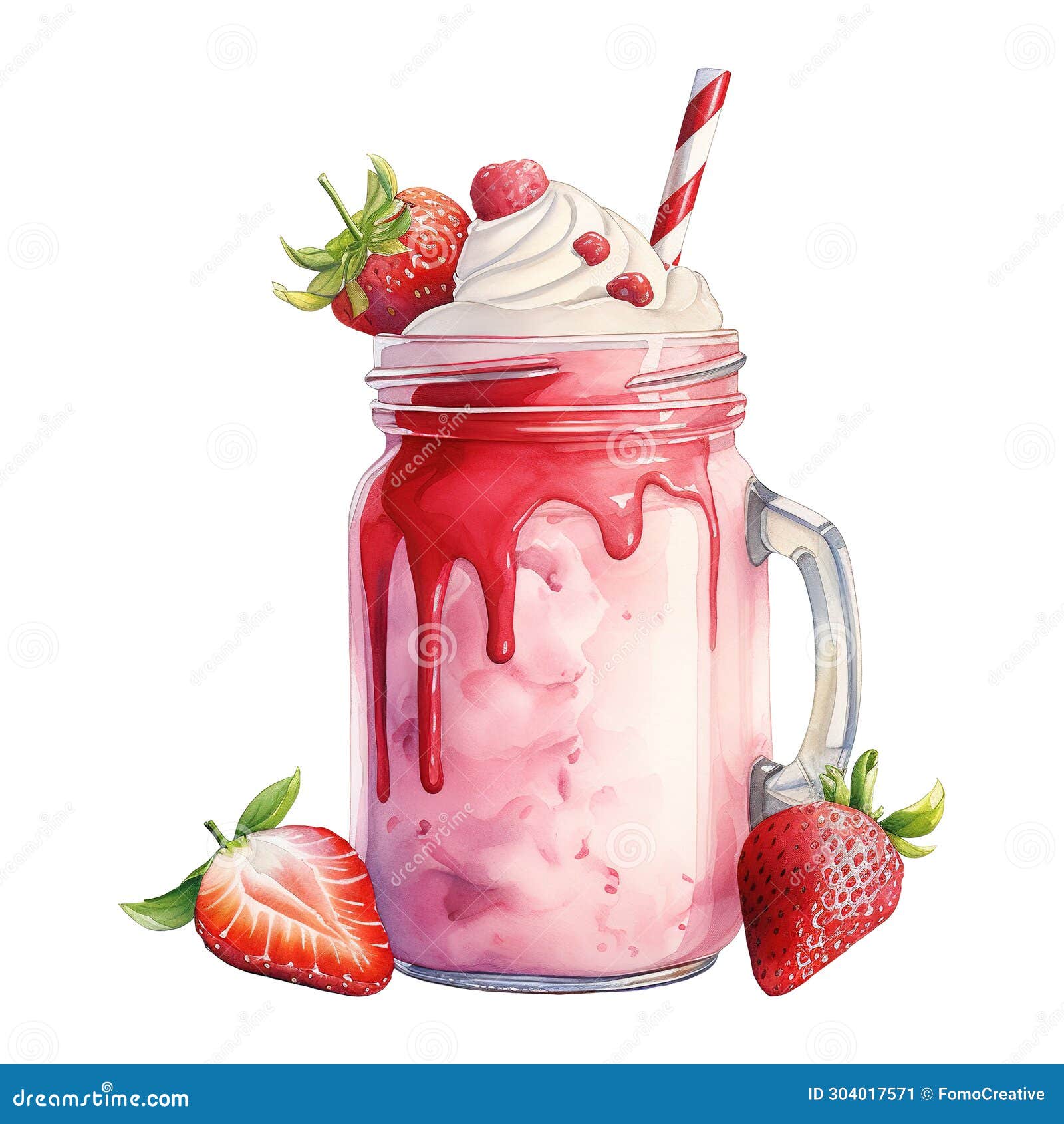 Strawberry Milkshake with Whipped Cream Stock Illustration ...