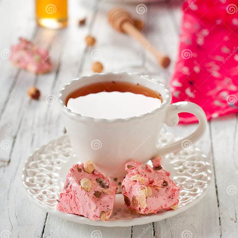 Pink nougat stock image. Image of napkin, almond, nougat - 30201155