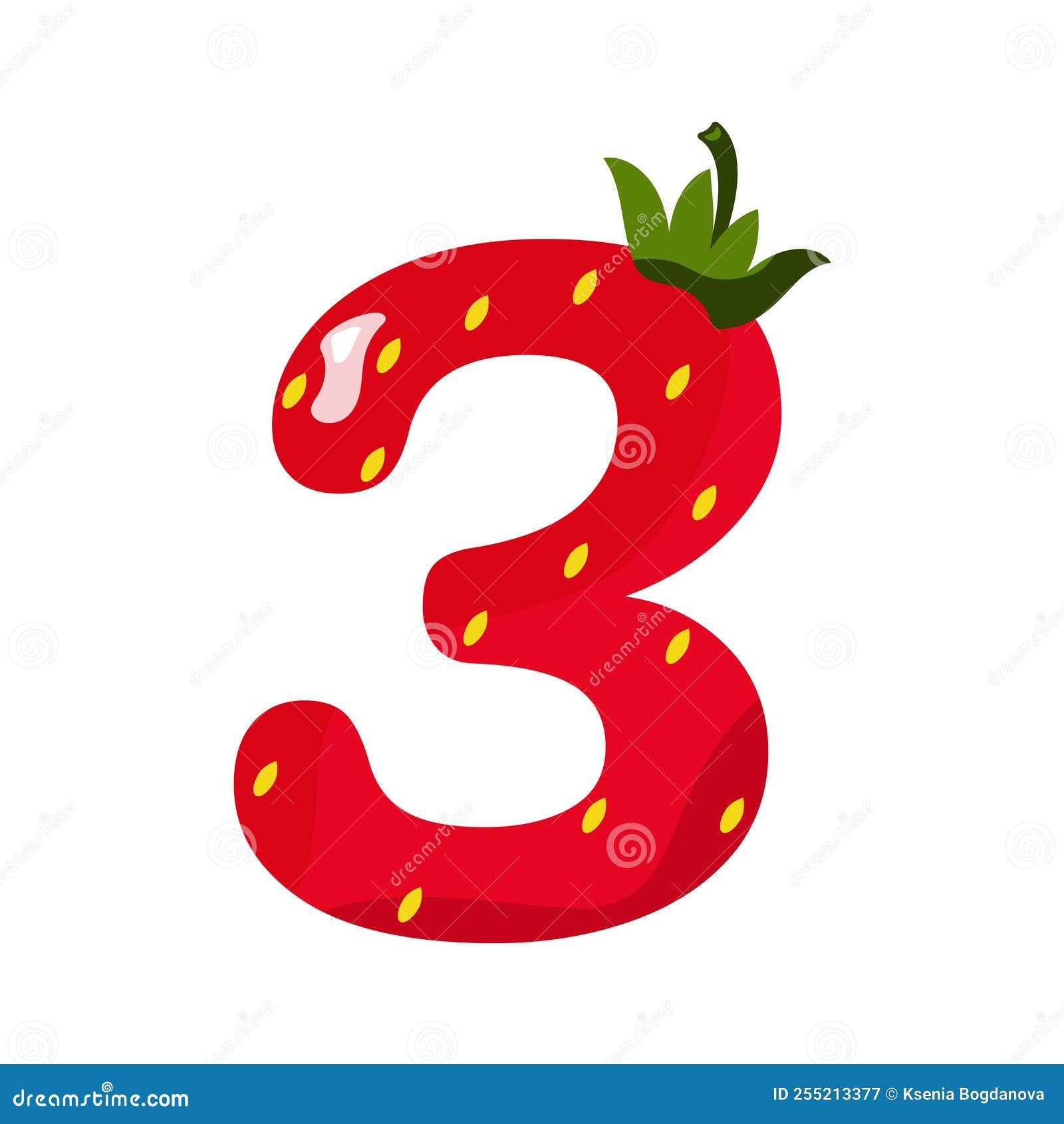 Strawberry number three stock vector. Illustration of figure - 255213377