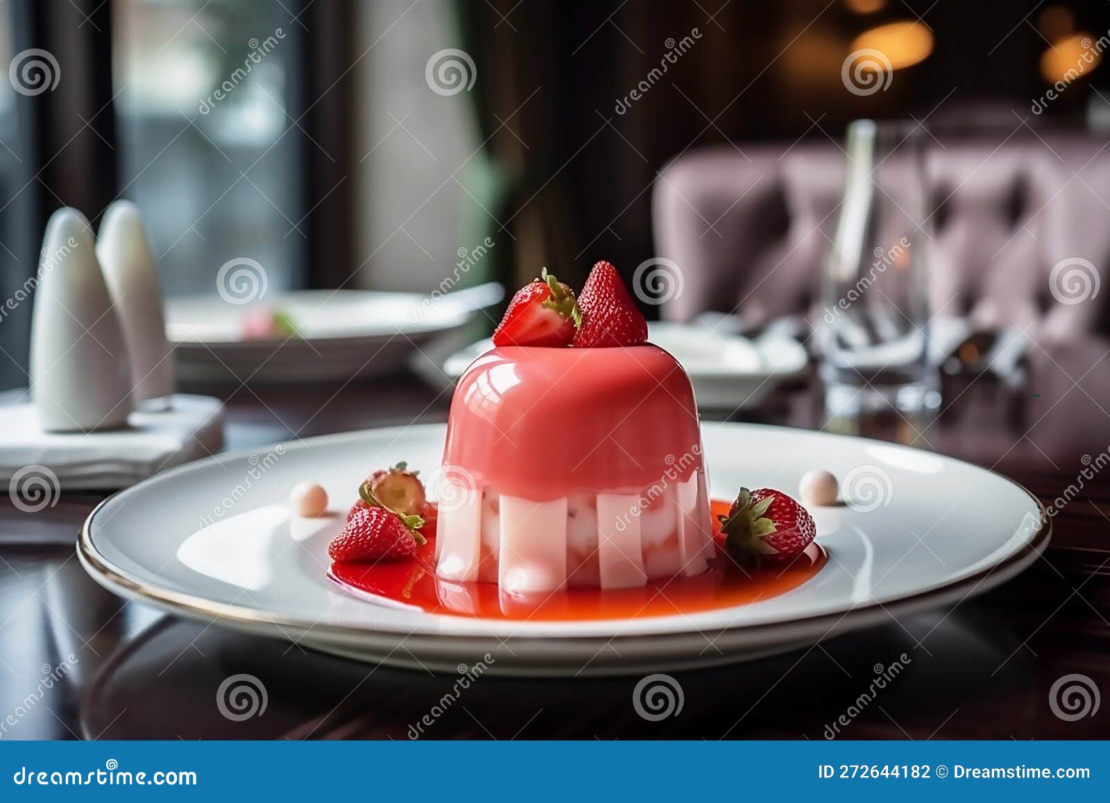 Strawberry Panna Cotta Stands on a Table in a Restaurant, Generative AI ...