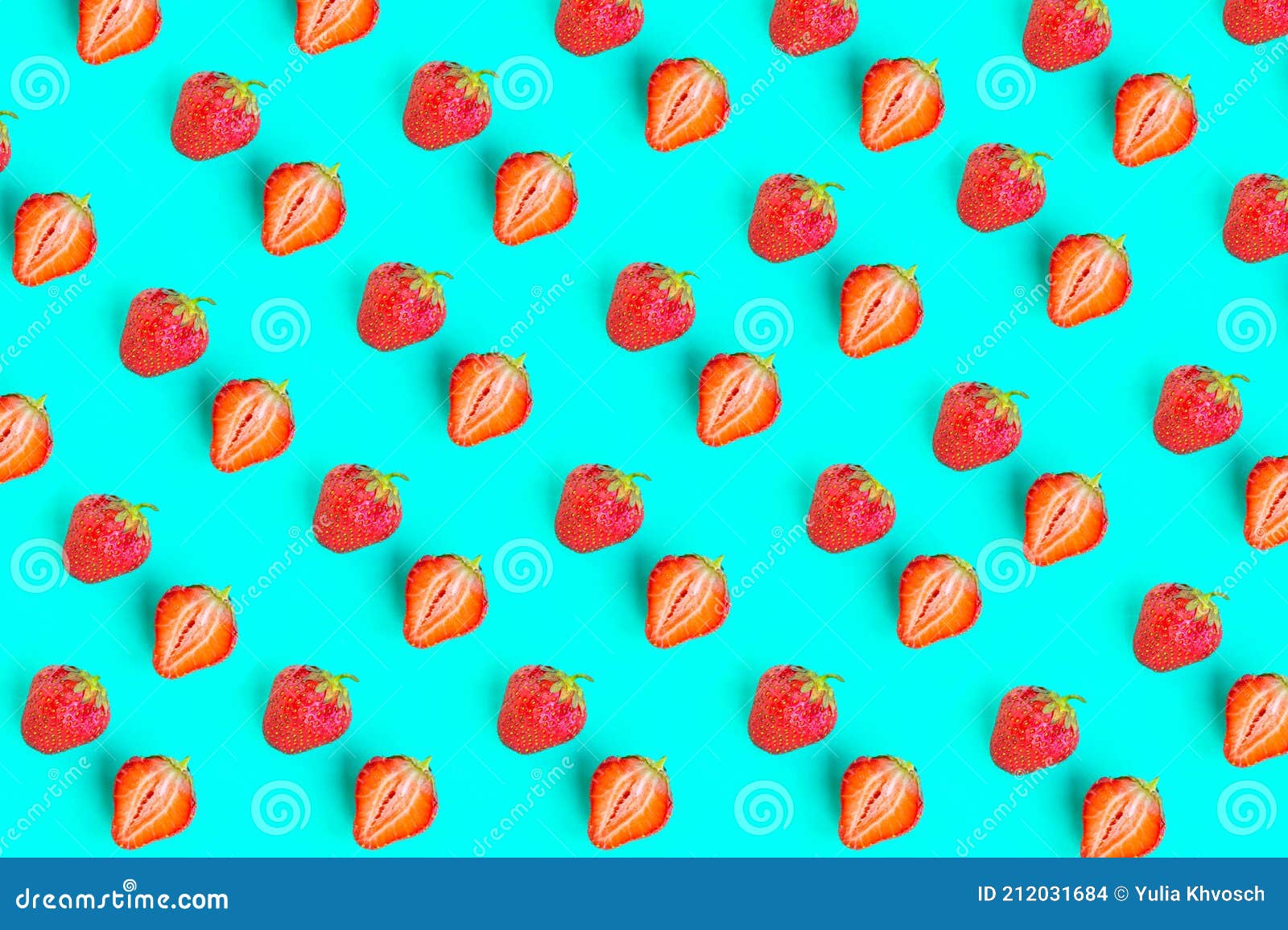 Strawberry Pattern on Bright Blue Background. Minimal Concept. Stock ...