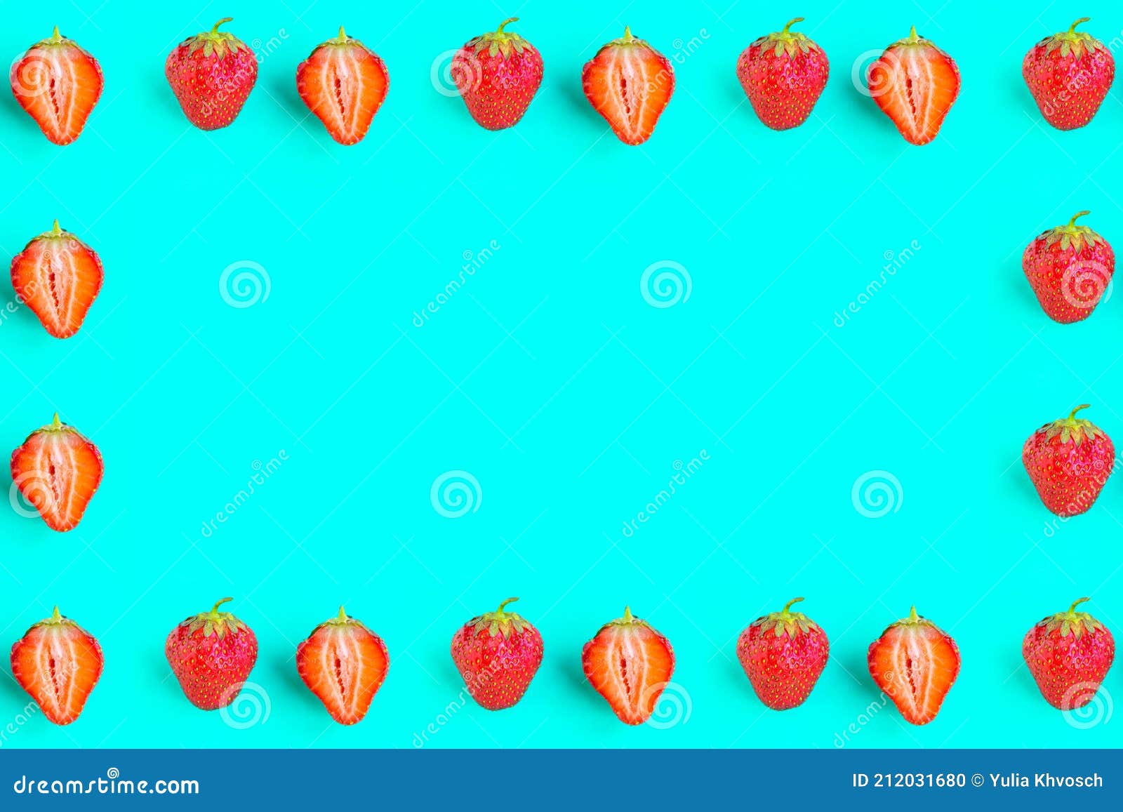 Strawberry Pattern on Bright Blue Background. Minimal Concept, Copy ...