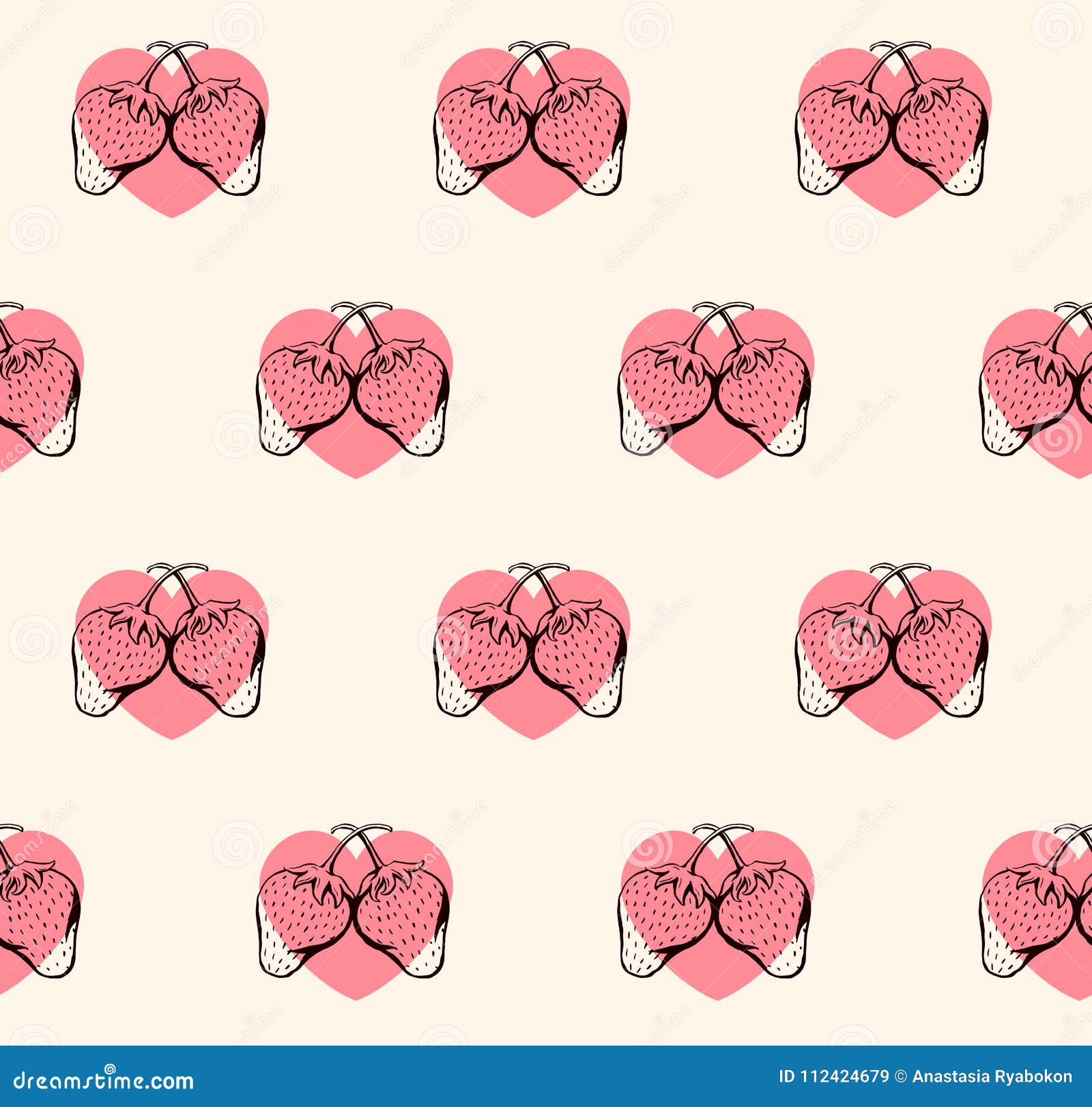 Strawberry Pattern with Heats Pastel Color Stock Vector - Illustration ...
