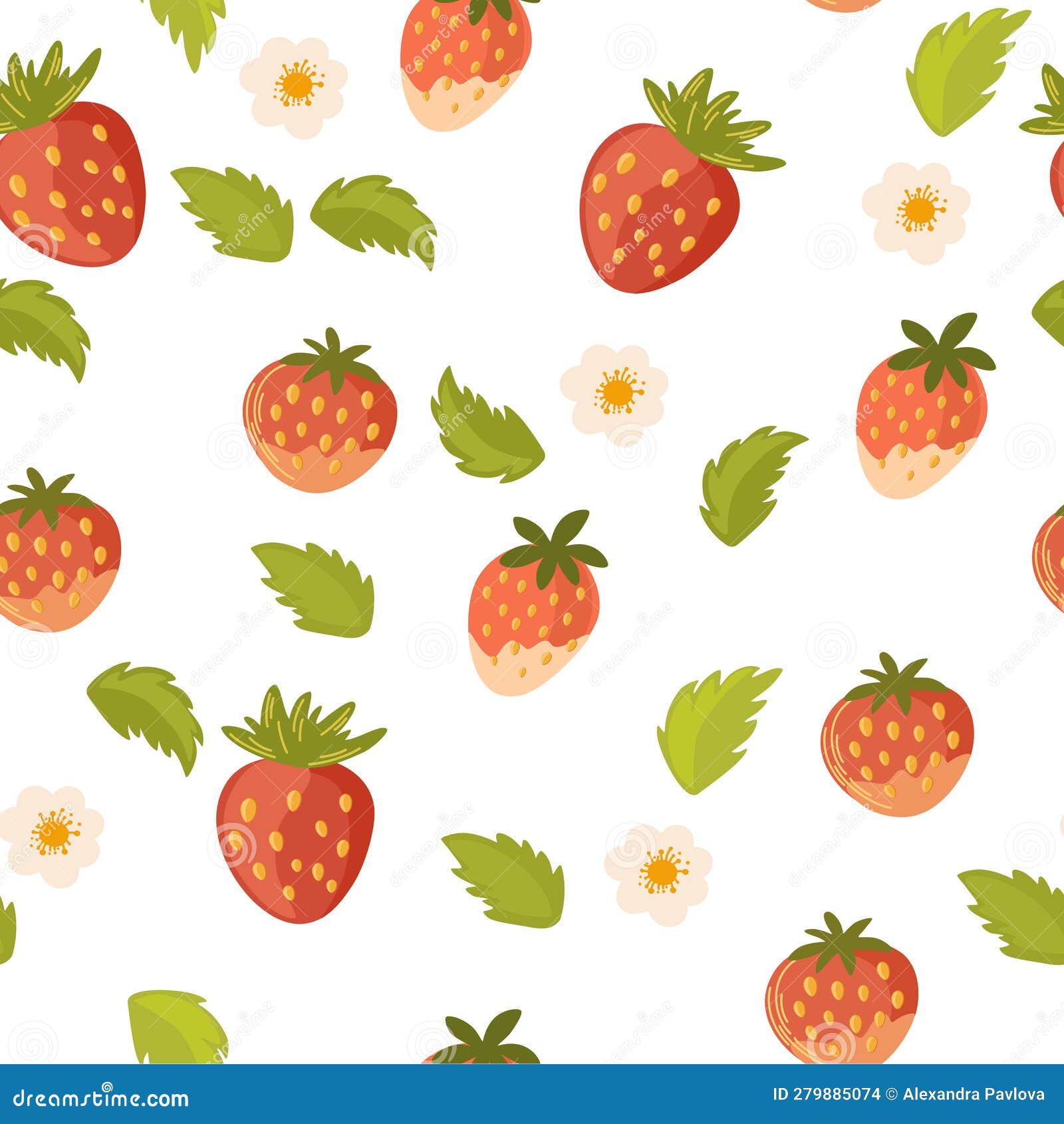Strawberry Seamless Pattern. Berries, Flowers and Leaves. Repeating Background with Summer Fruit ...