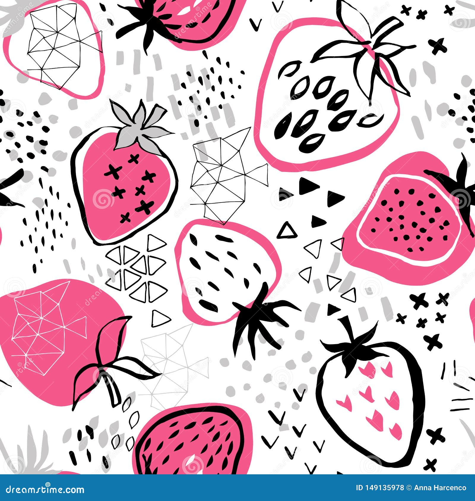 Strawberry Pattern on White Background and Abstract Background. Stock ...