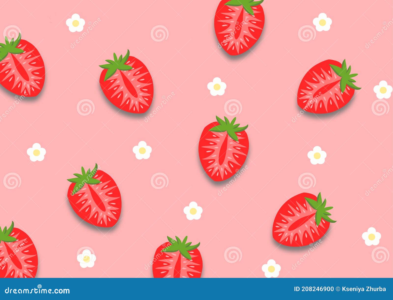 Strawberry Pattern with White Flowers Stock Illustration - Illustration ...