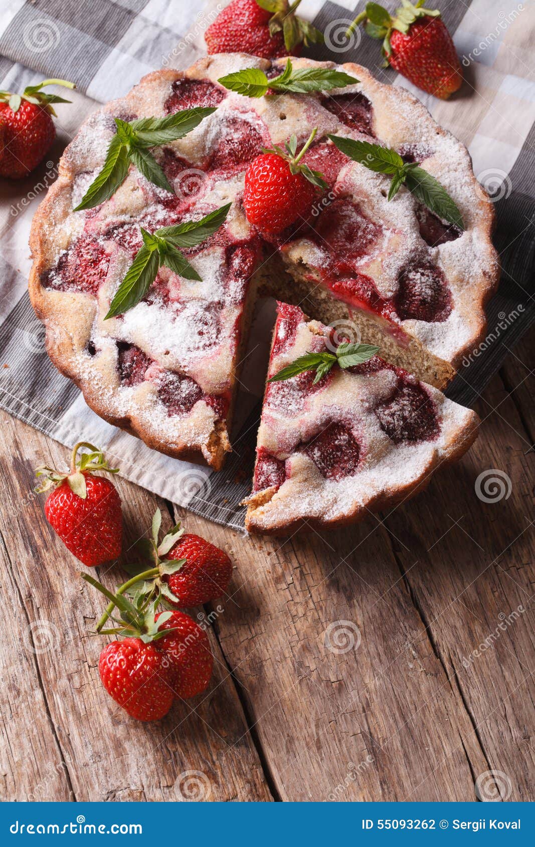 Strawberry Pie Close-up Vertical Top View of Rustic Style Stock Photo ...