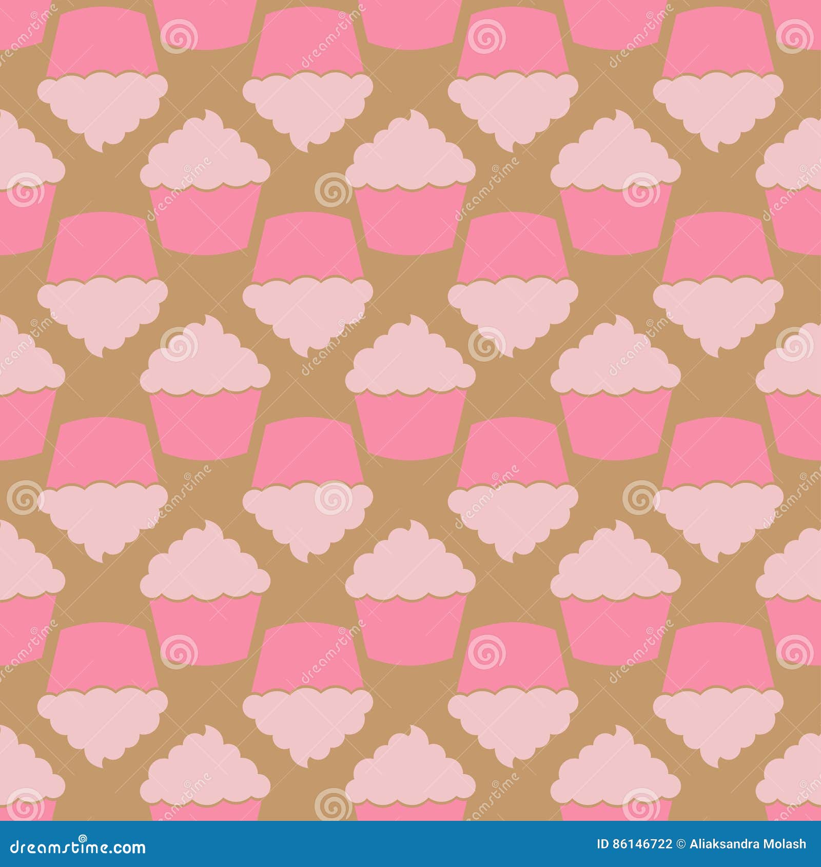Strawberry Pink Cream Cupcake Seamless Pattern Stock Vector ...