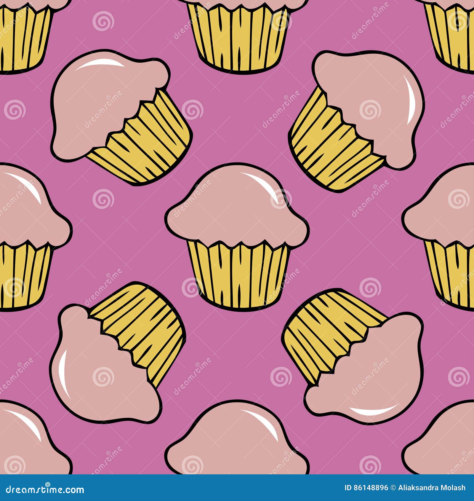 Strawberry Pink Cream Cupcake Seamless Pattern Stock Vector ...