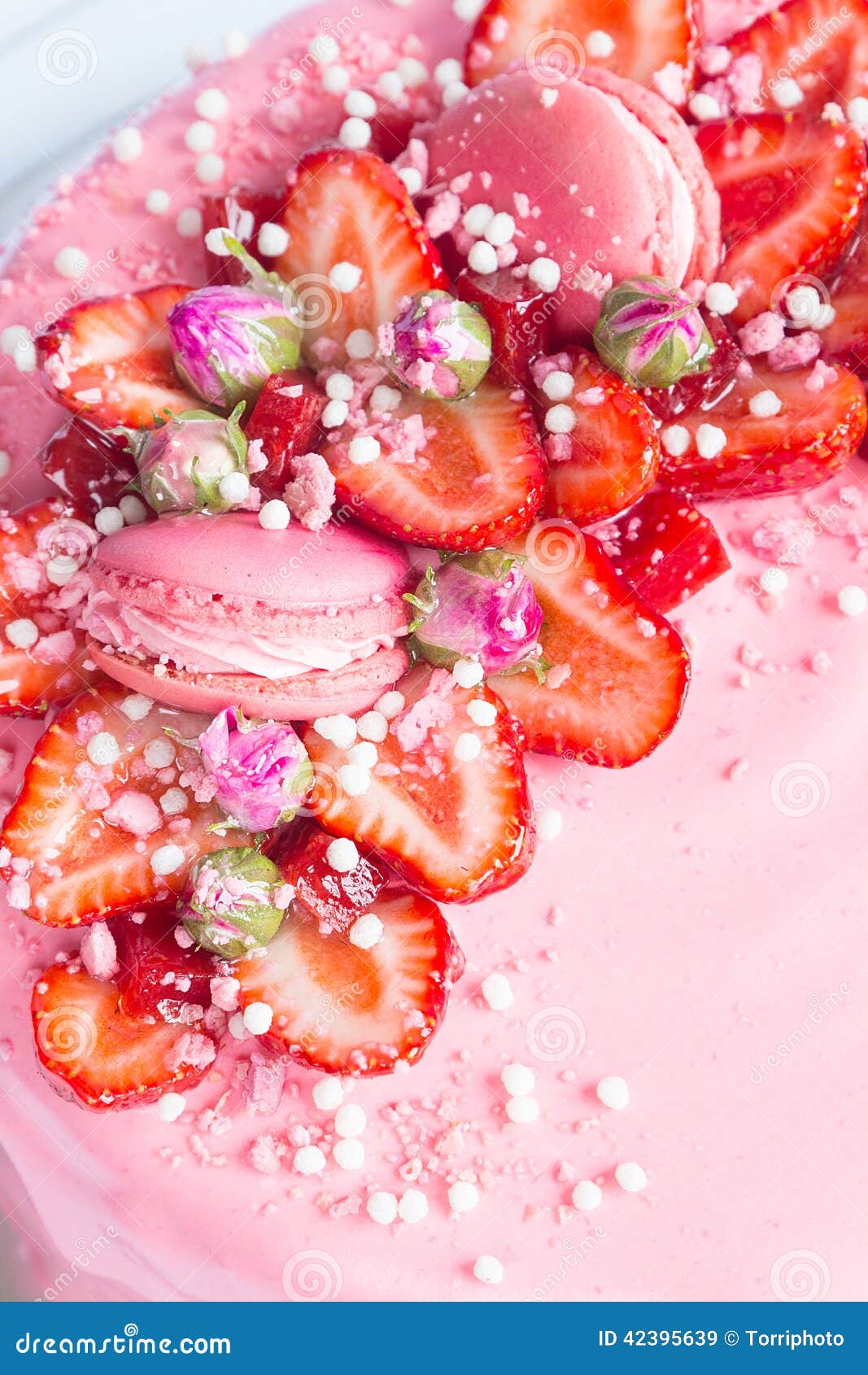 Strawberry and Pink Macaroons Cake Decor Stock Image - Image of berry ...