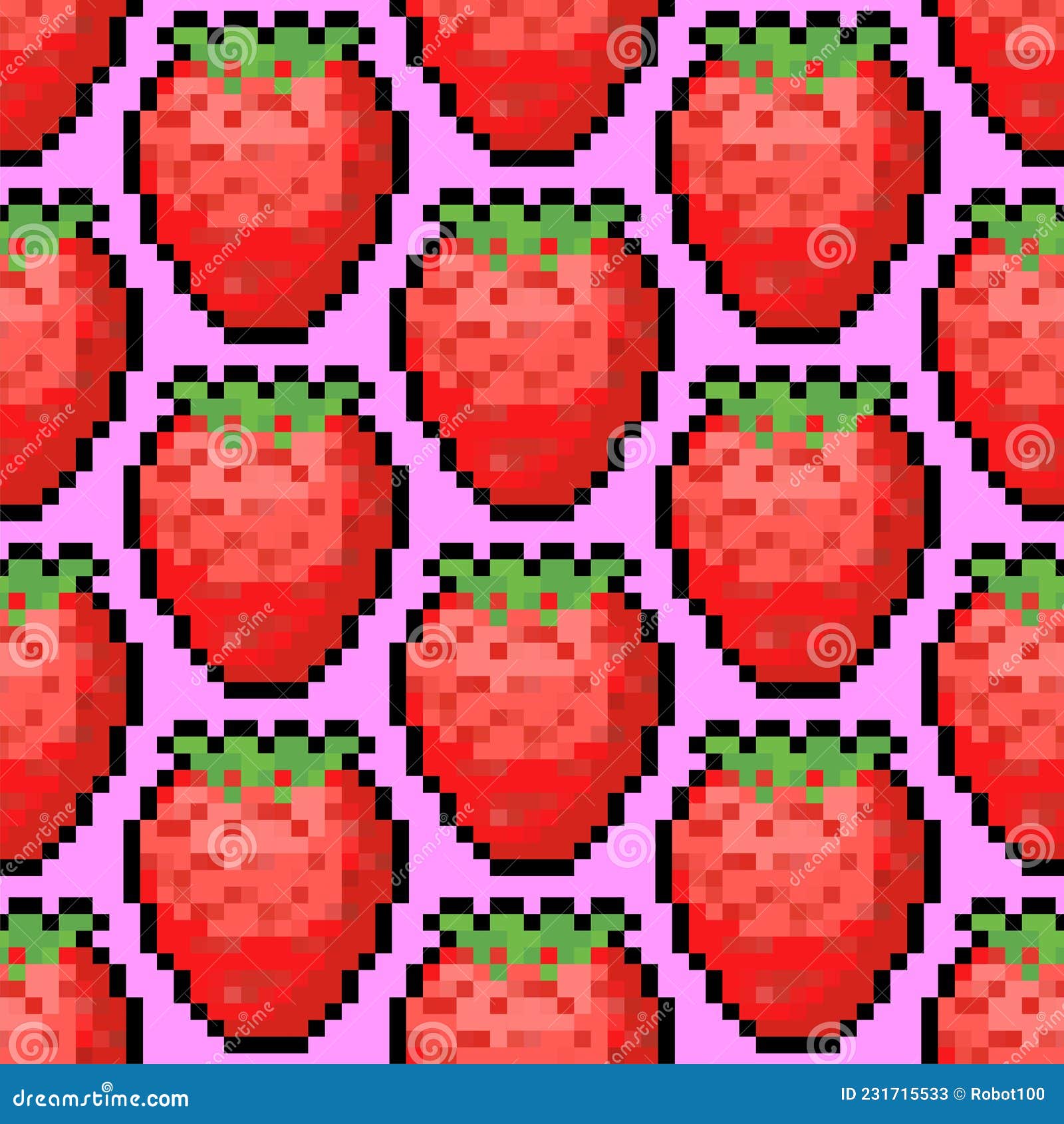 Strawberry Pixel Art. 8 Bit Red Berry Pixelated Cartoon Vector ...