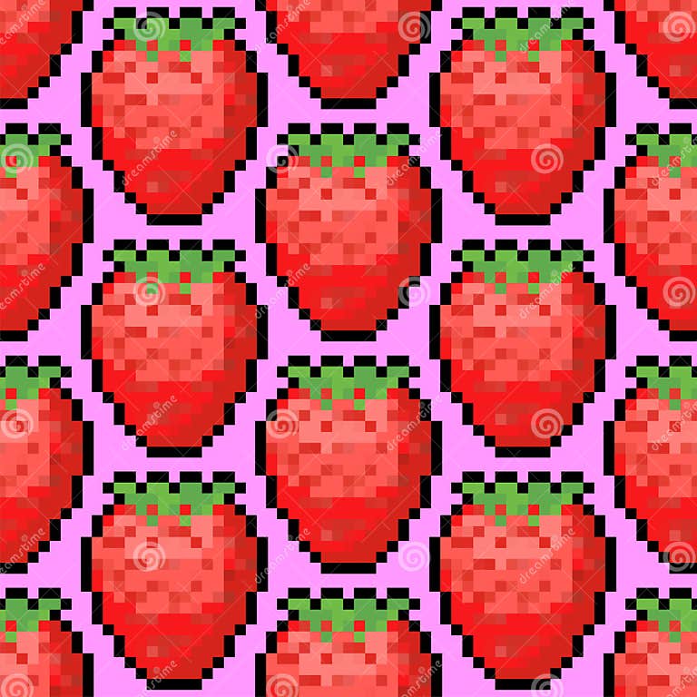 Strawberry Pixel Art Pattern Seamless. 8 Bit Red Berry Pixelated ...