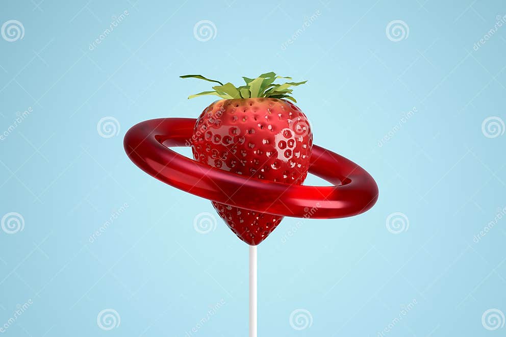 Strawberry Planet with Orbit on Blue Background Stock Illustration ...
