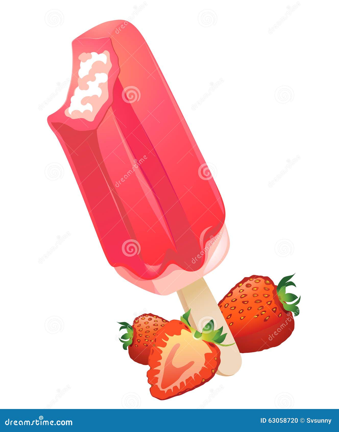 Strawberry Popsicle Ice Cream Summer Flavor Stock Vector