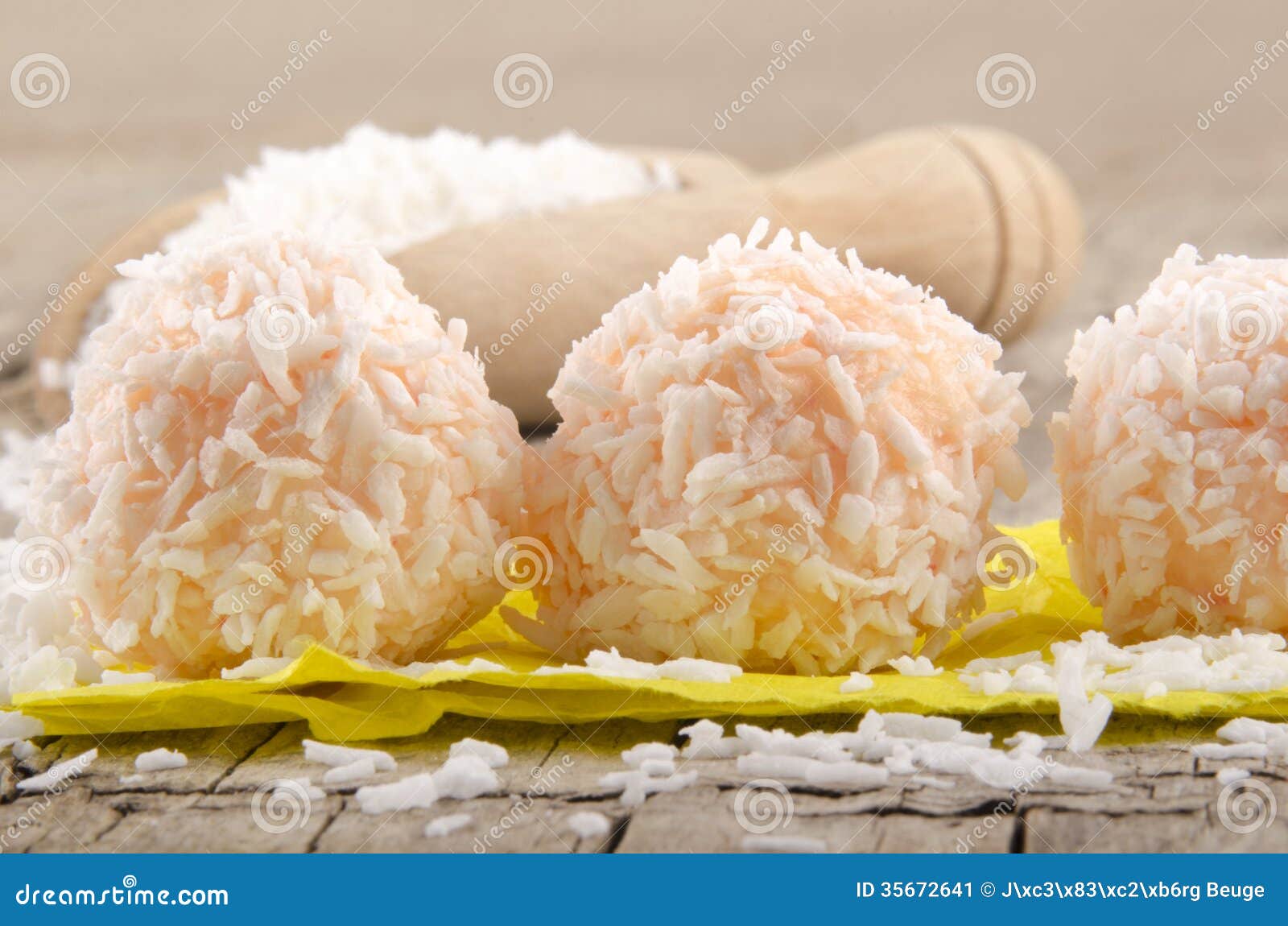 Strawberry Pudding Balls with Coconut Flakes Stock Image - Image of ...