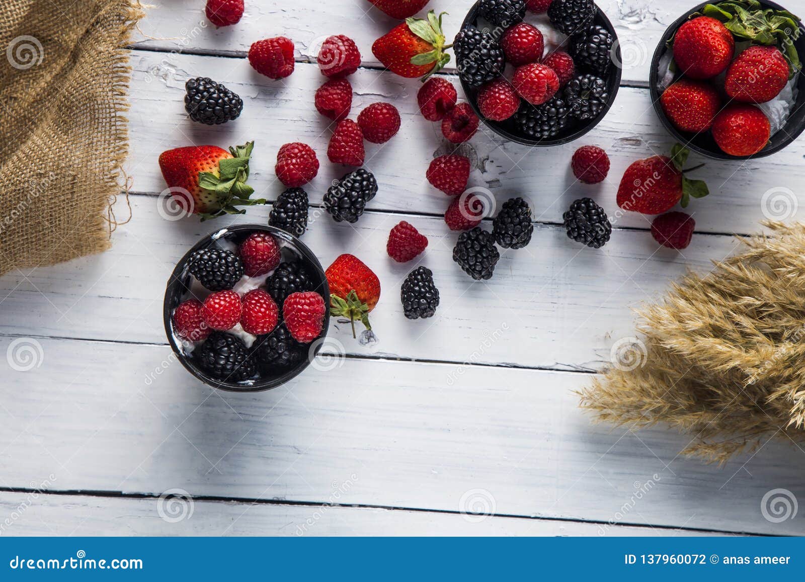 Strawberry Raspberry Blackberry on White Table Stock Photo - Image of ...