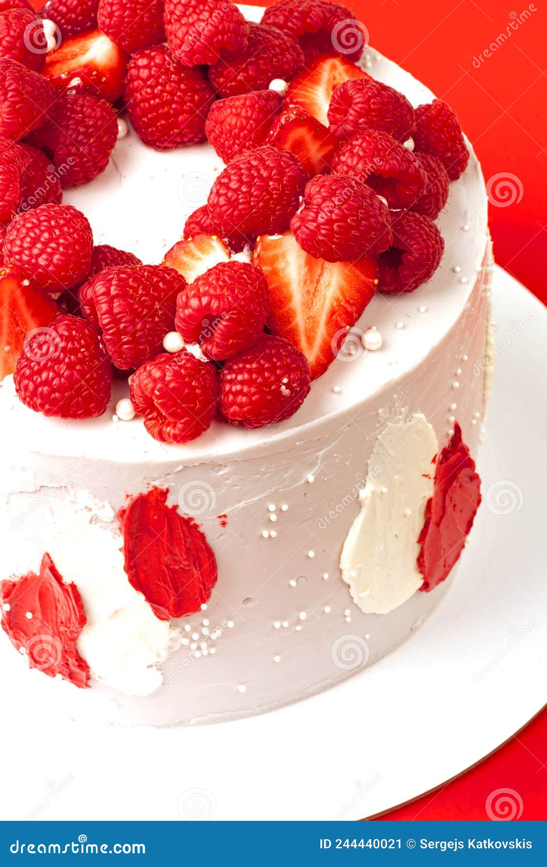 Strawberry and Raspberry on the Cake Stock Image - Image of healthy ...