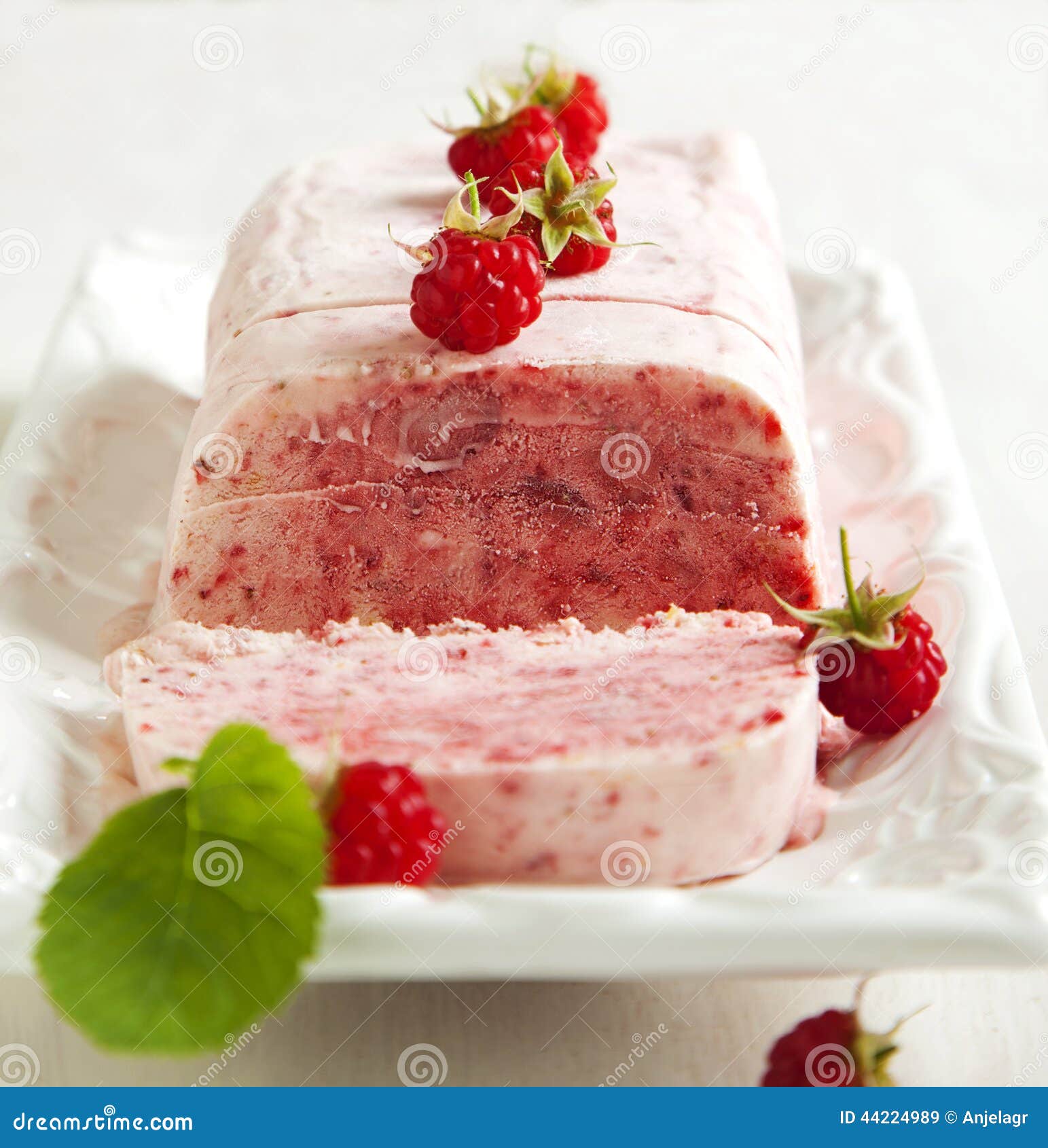 Strawberry and Raspberry Semifreddo. Stock Image - Image of leaf ...